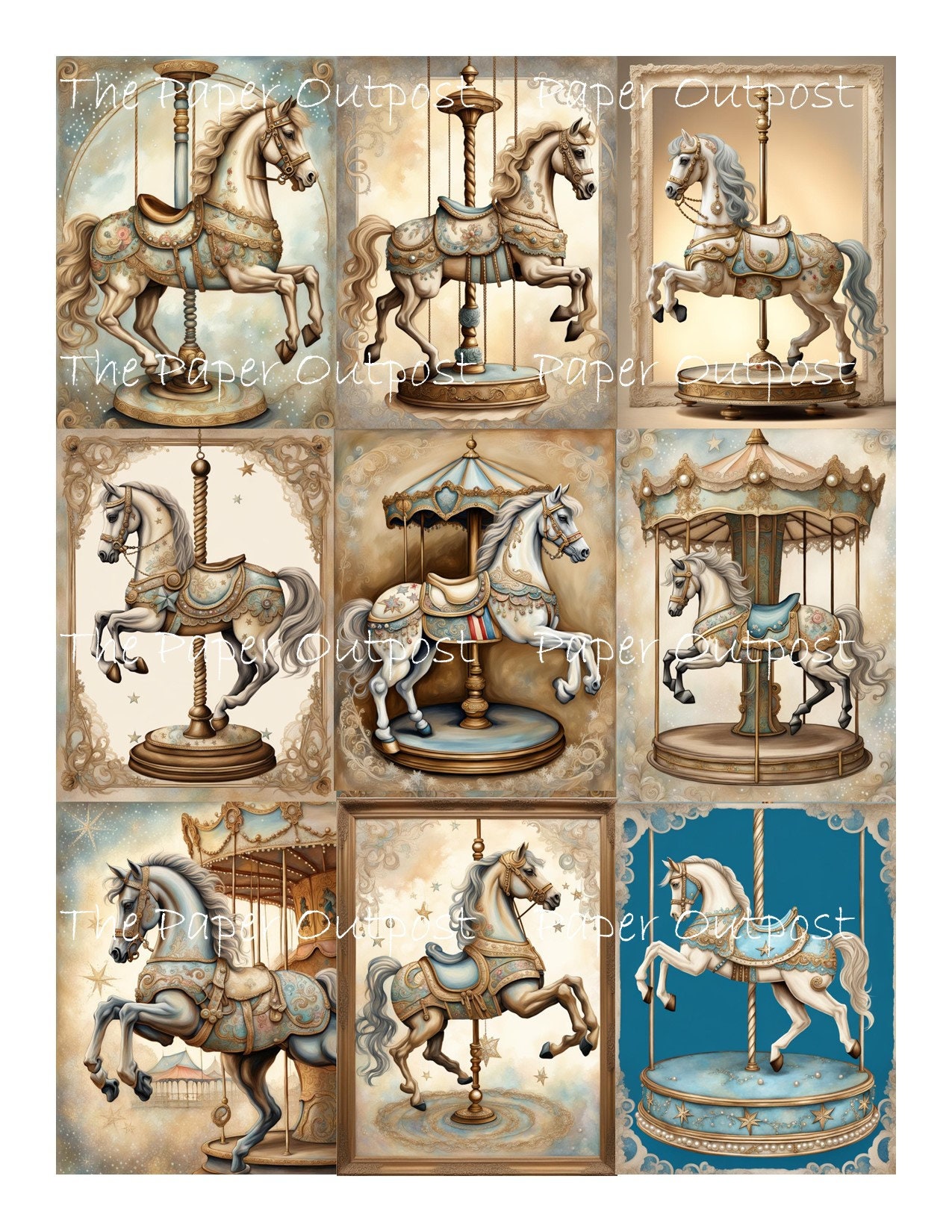 Vintage Carousel Horse Digikit: Printable Digital Art (digital Download ...