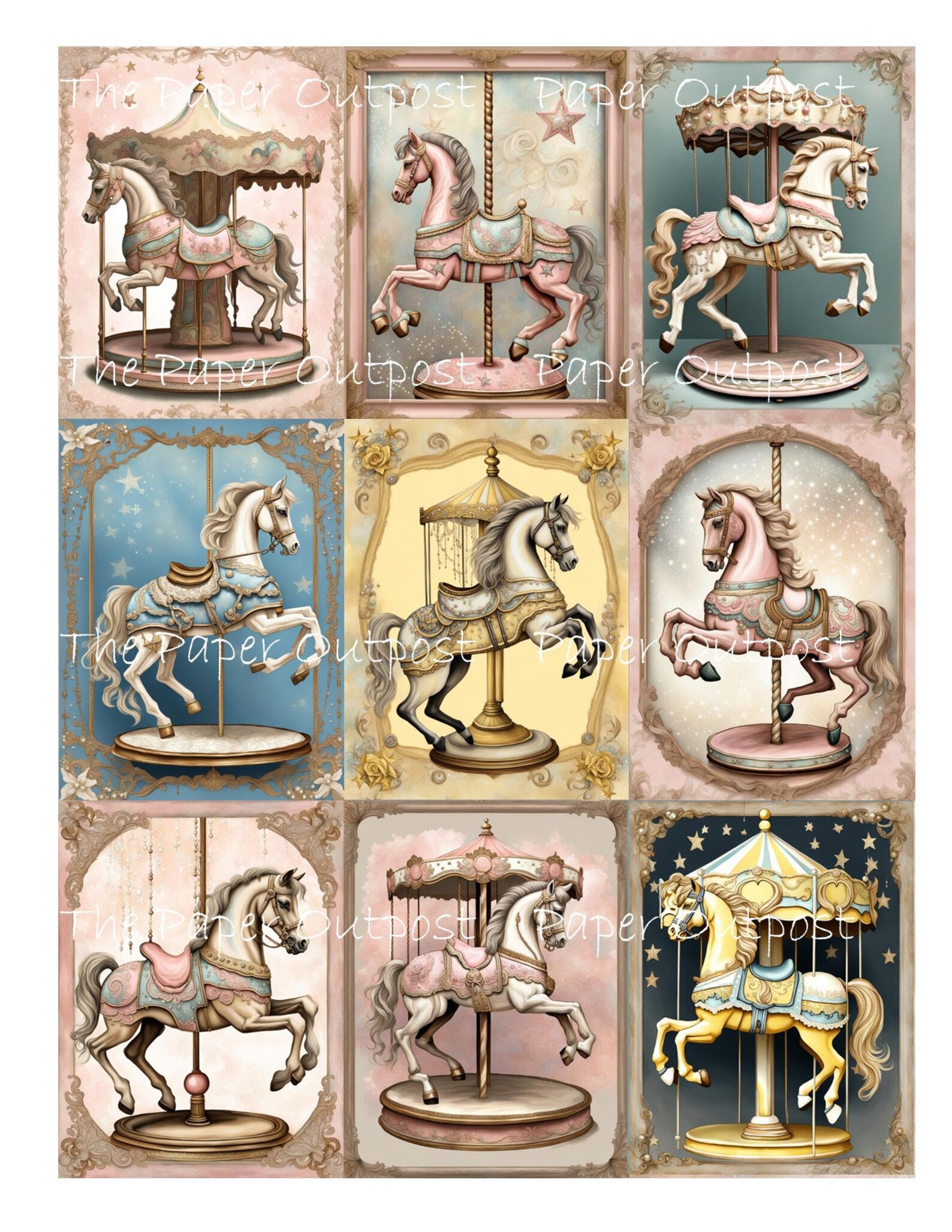 Vintage Carousel Horse Digikit: Printable Digital Art (digital Download ...