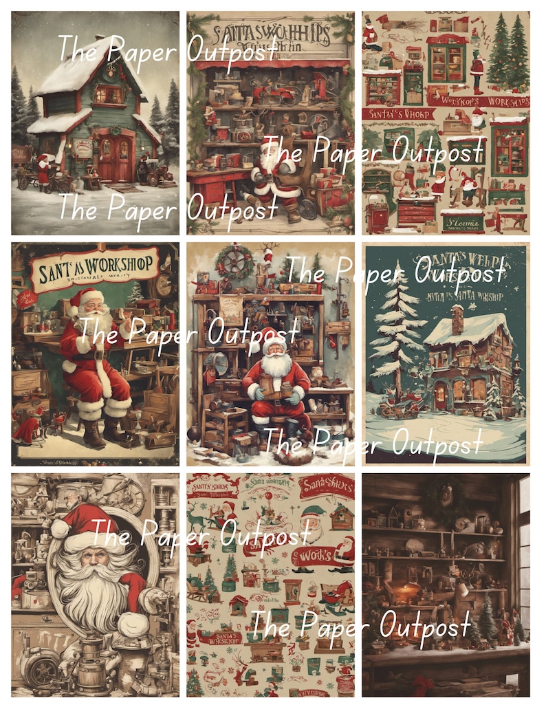 Santa's Workshop Vintage Images: Christmas Printable Kit (digital ...