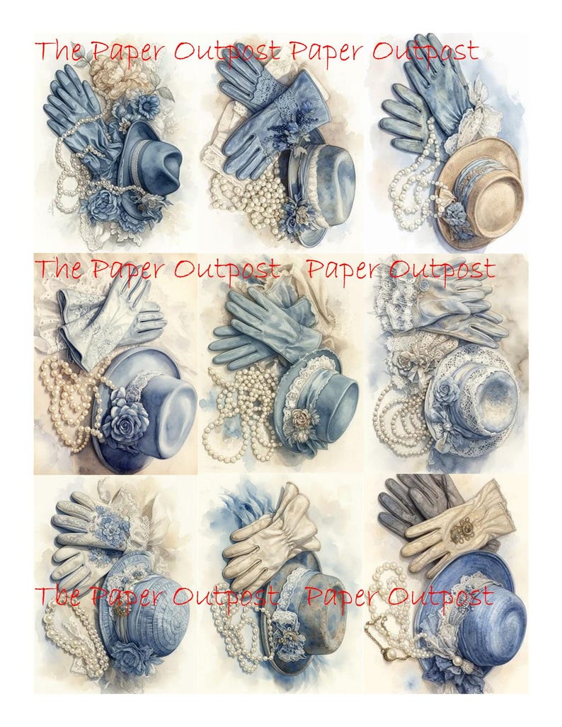Hats, Gloves, Pearls Digikit Printable Images Vintage Hat, Glove, Set ...