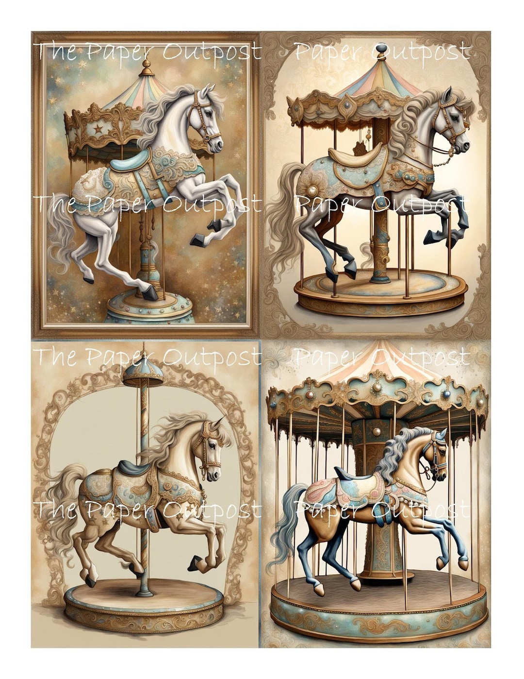 CAROUSEL HORSE Digikit Digi Kit Digital Printable Digital Vintage ...