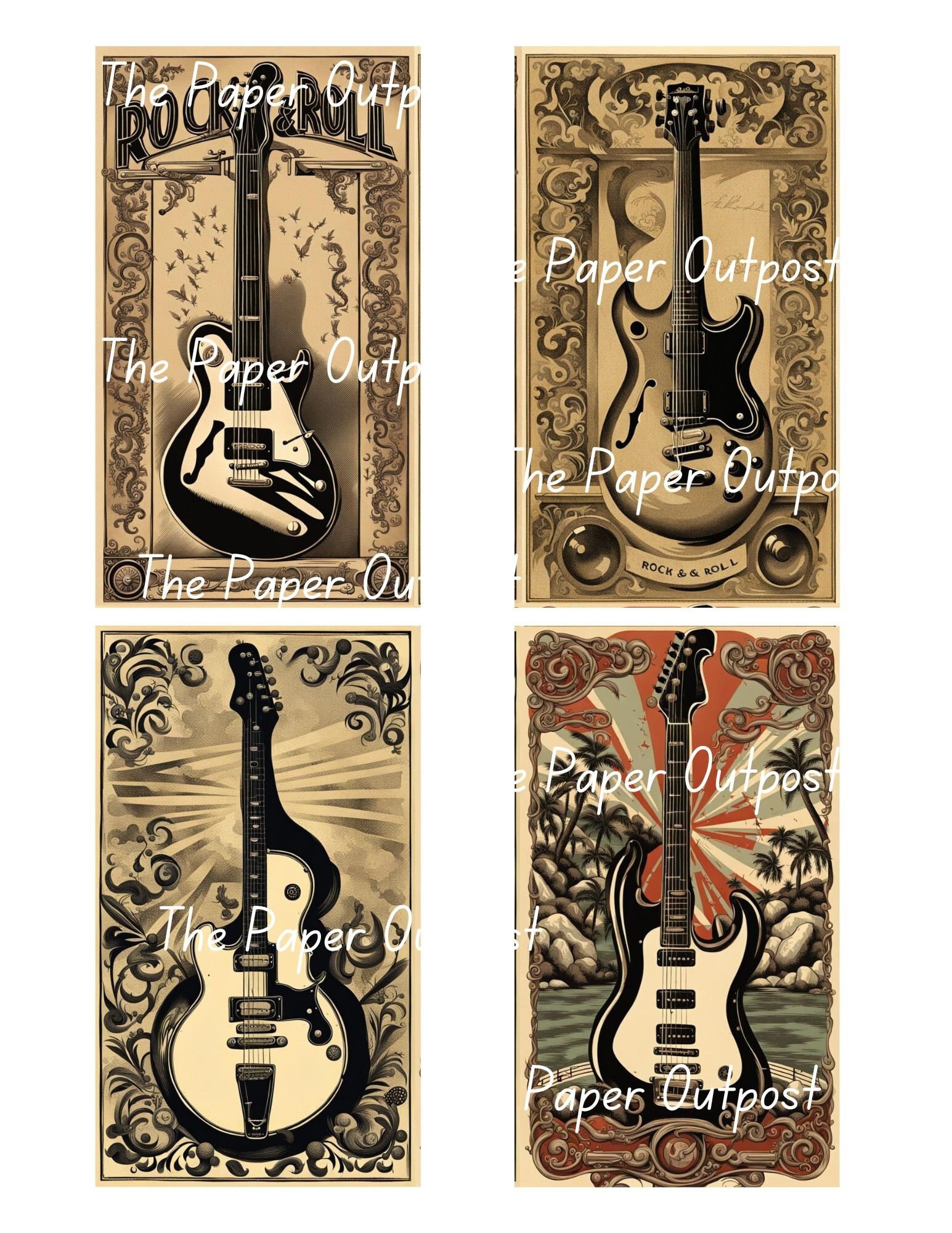 Rock and Roll Guitar Printable Images: Vintage Music Digikit (digital ...