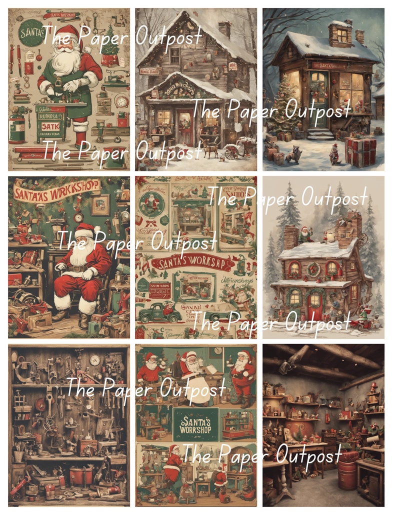 Santa's Workshop Vintage Images: Christmas Printable Kit (digital ...