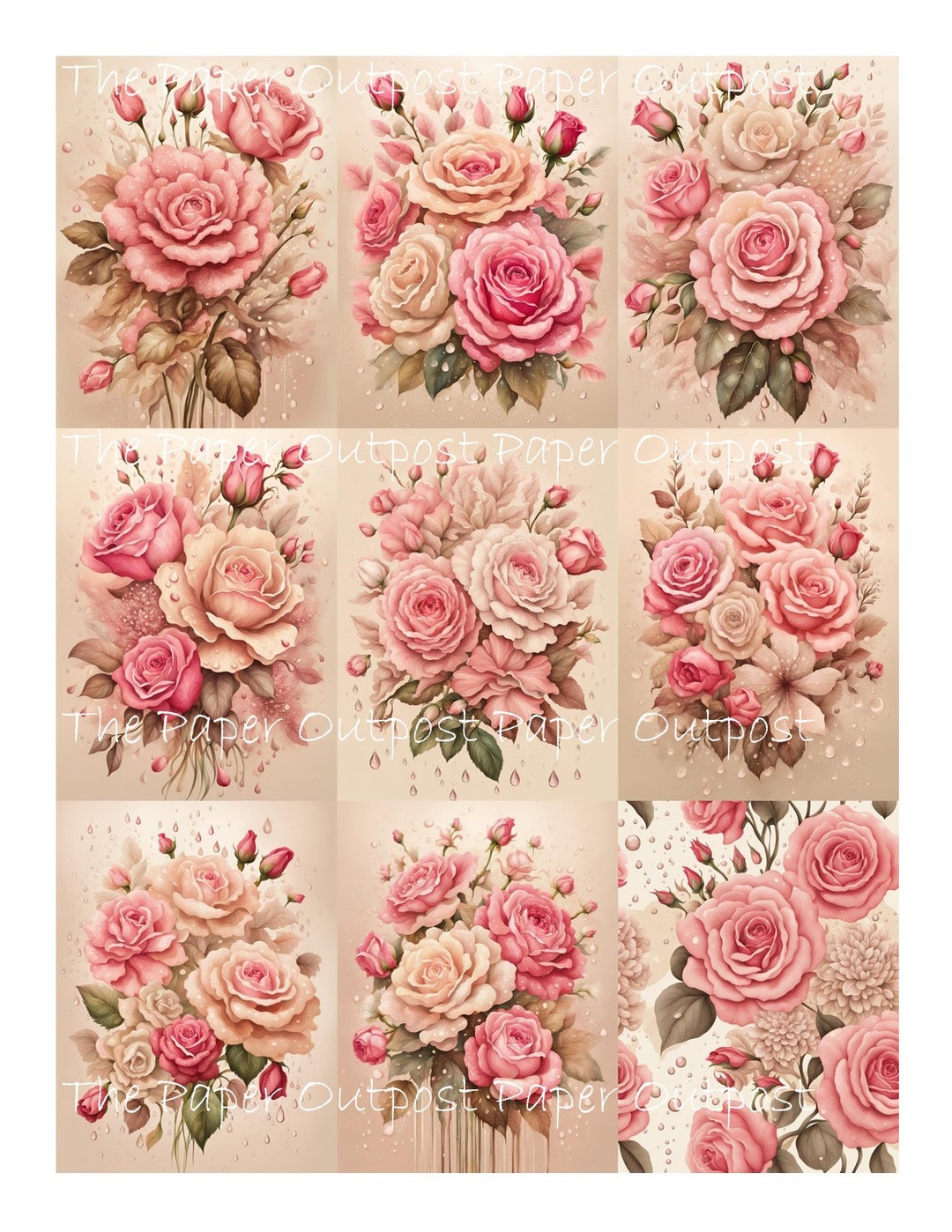 Vintage Pink Flower Digital Kit: Printable Botanical Images (digital ...