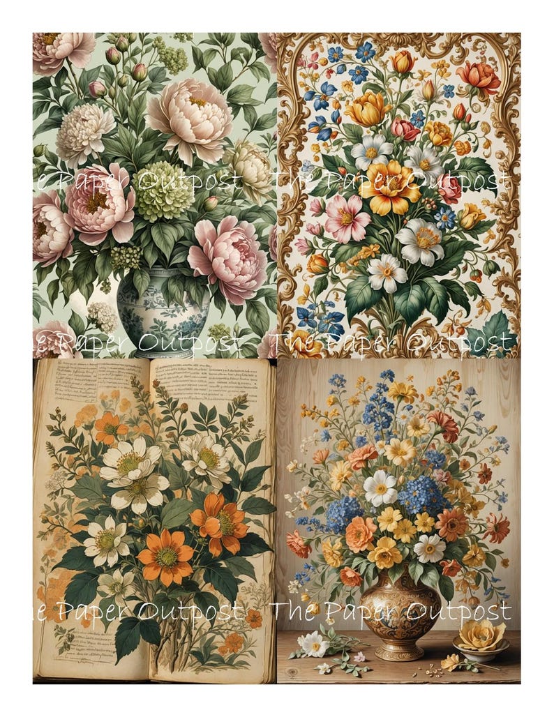 Floral Digital Paper: Flowers Galore Printable Collage Sheets (digital ...