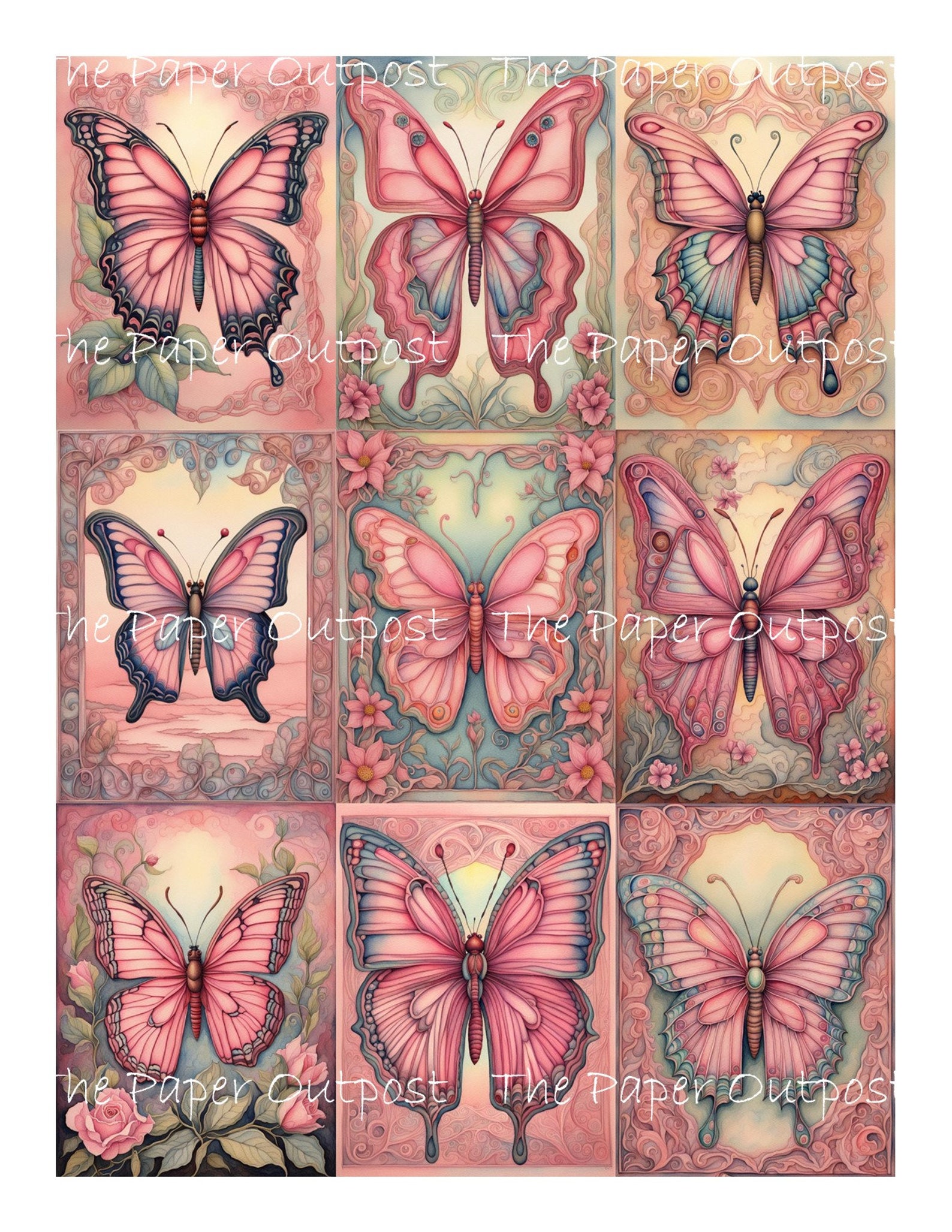 Pink Butterfly Printable Images: Vintage Style Digikit (digital ...