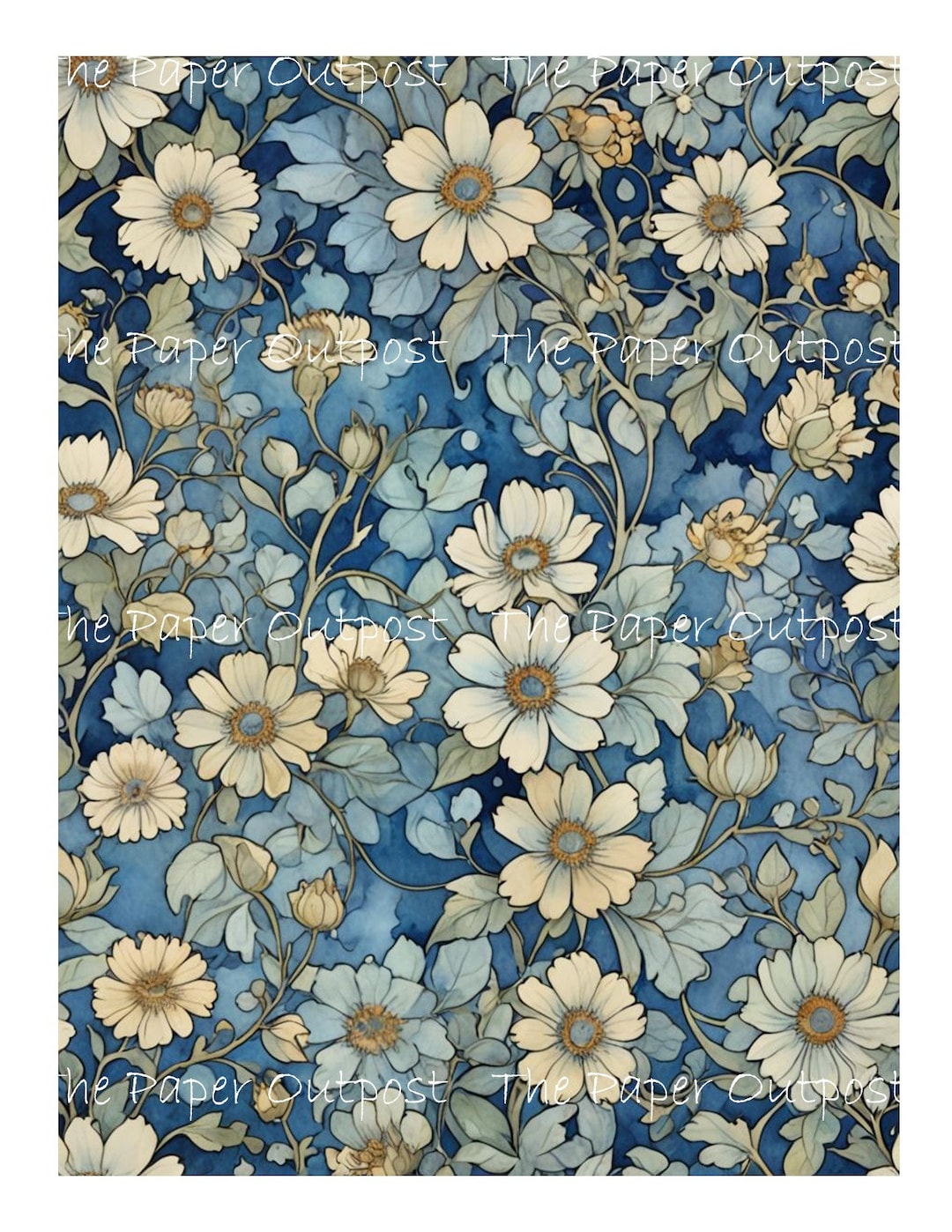 Vintage Blue Floral Illustration: Printable Flower Images (digital ...