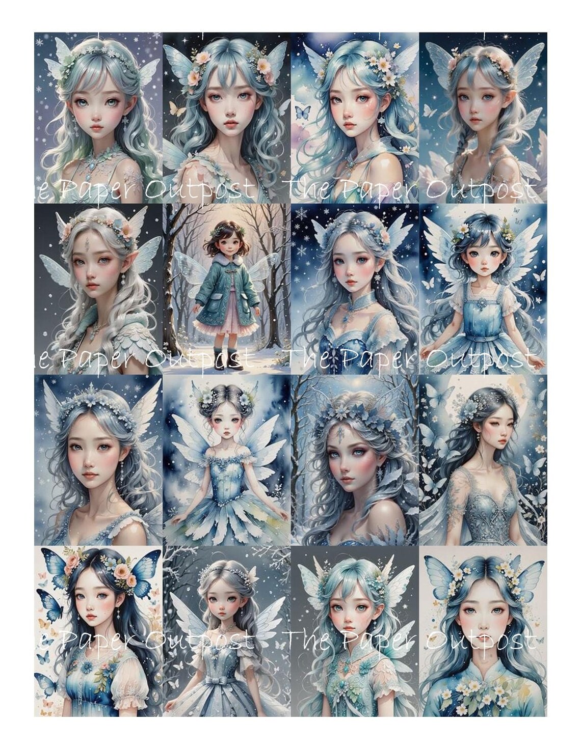Blue Fairy Digital Collage Kit: Printable Winged Fairies (digital ...