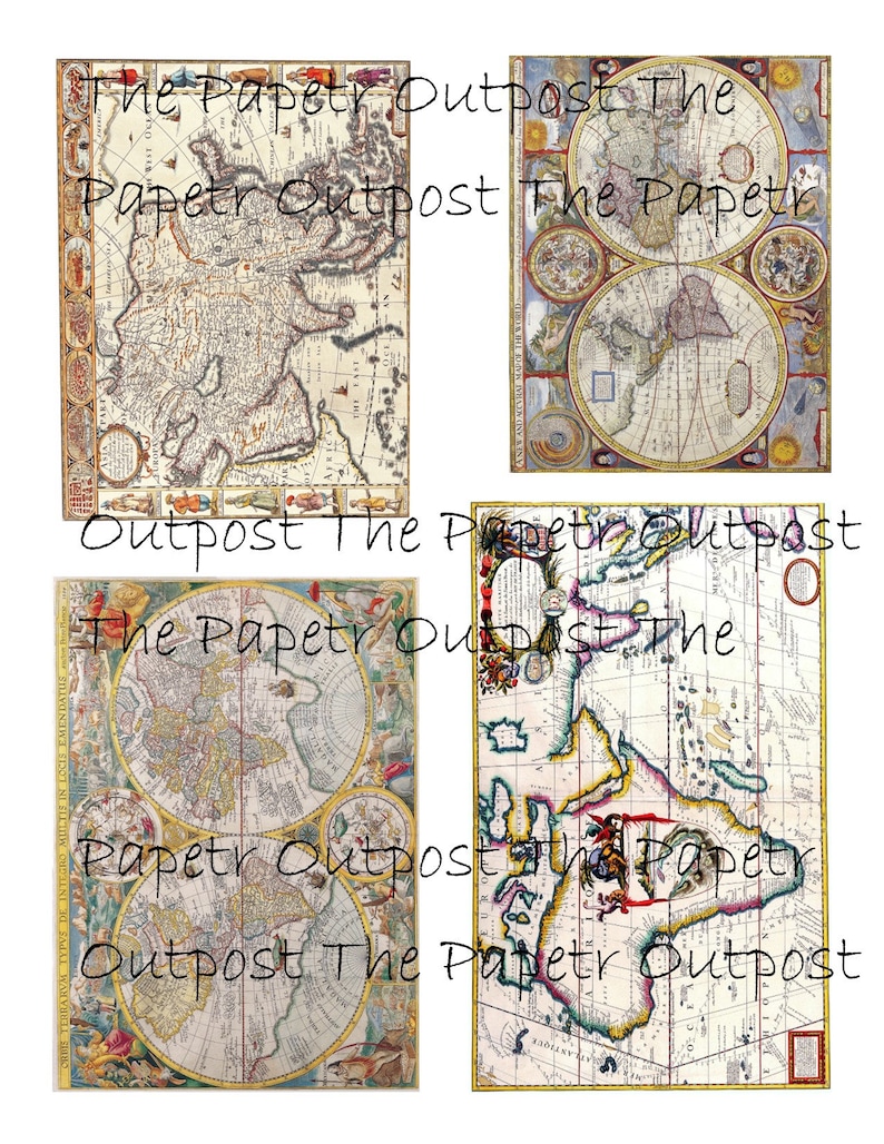 Antique Maps Digital Kit: Vintage World Map Images (digital Download ...