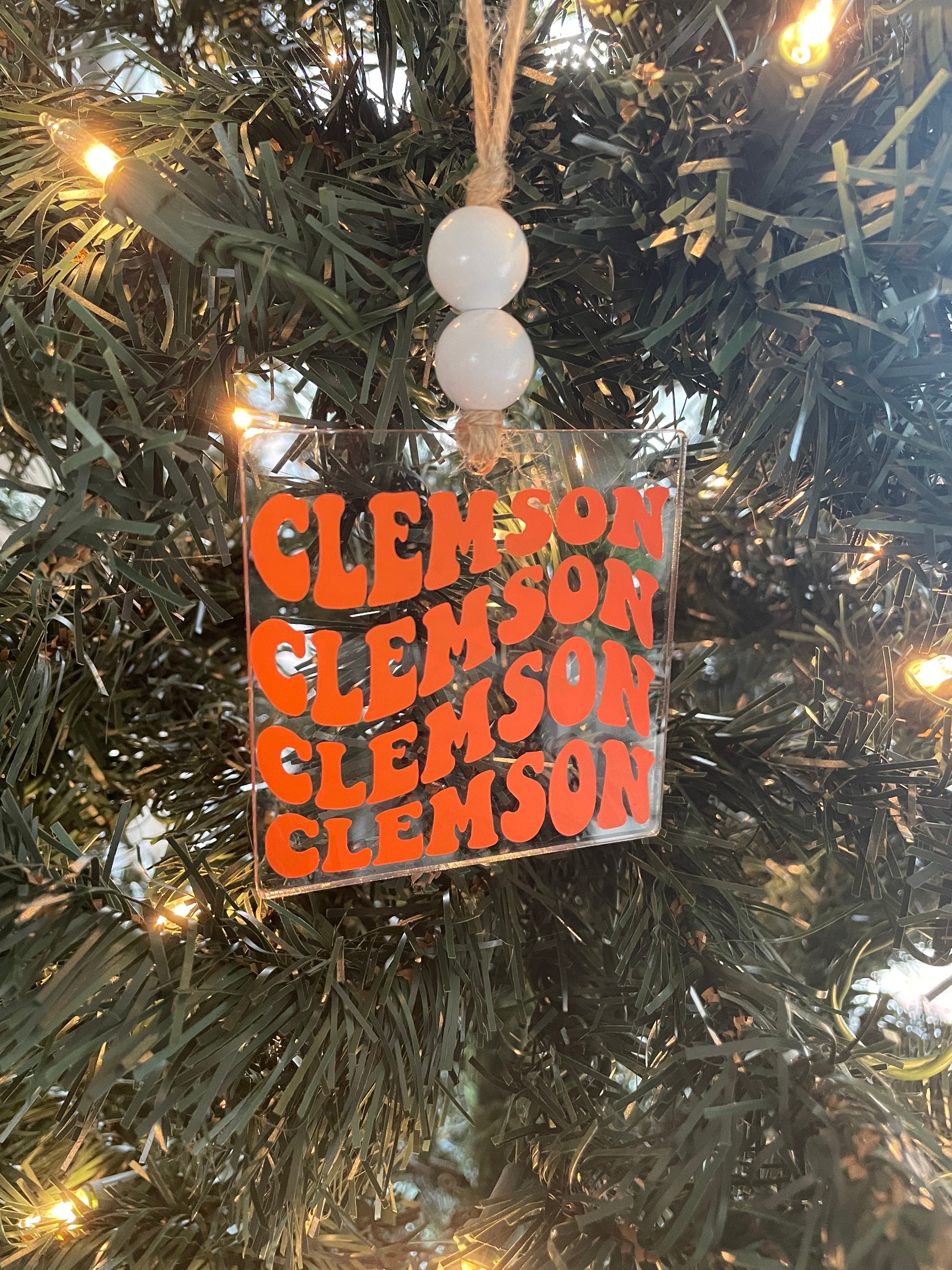 Square (3in.x3in.) Retro Wavy Font Clemson Ornament. Available in ...