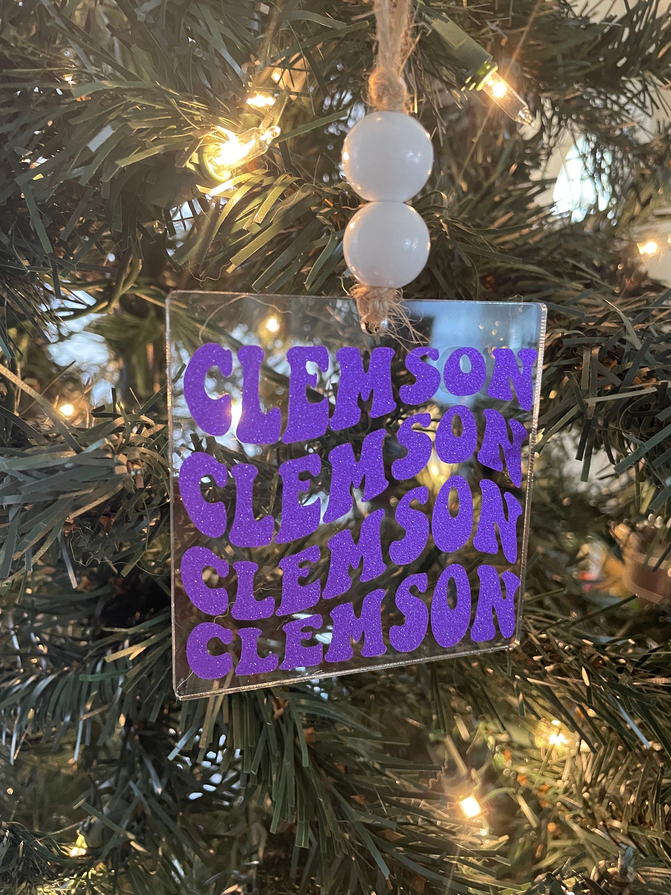 Square (3in.x3in.) Retro Wavy Font Clemson Ornament. Available in ...