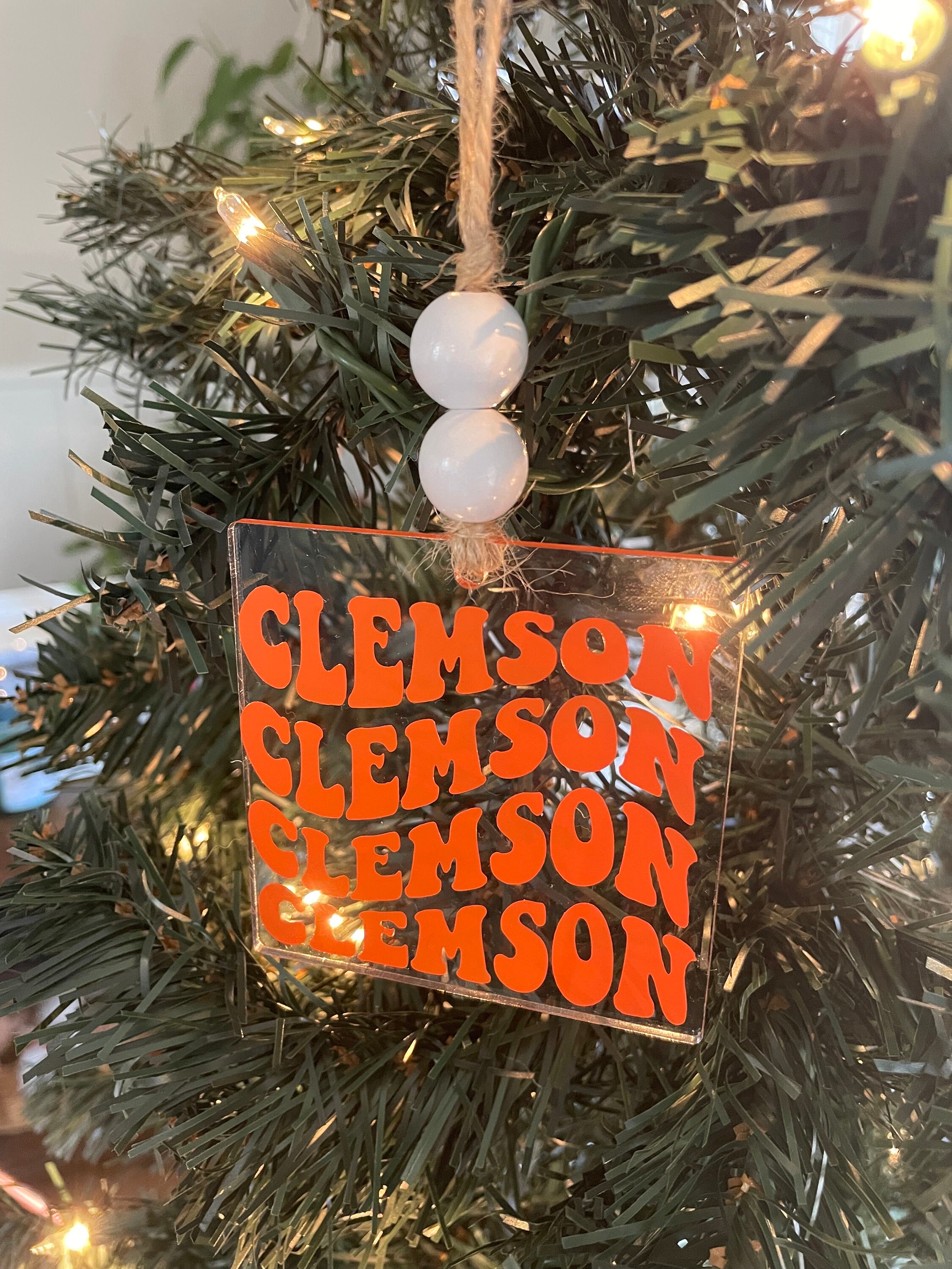 Square (3in.x3in.) Retro Wavy Font Clemson Ornament. Available in ...