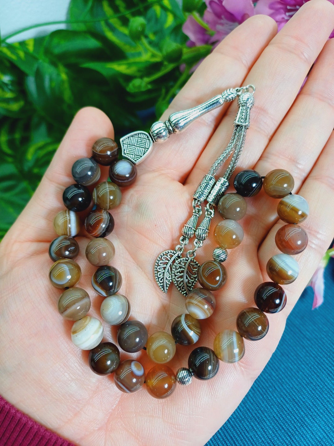 Real Aqeeq Rosary, Large Brown Agate Tasbih, 10 Mm Islamic Misbaha, Big ...