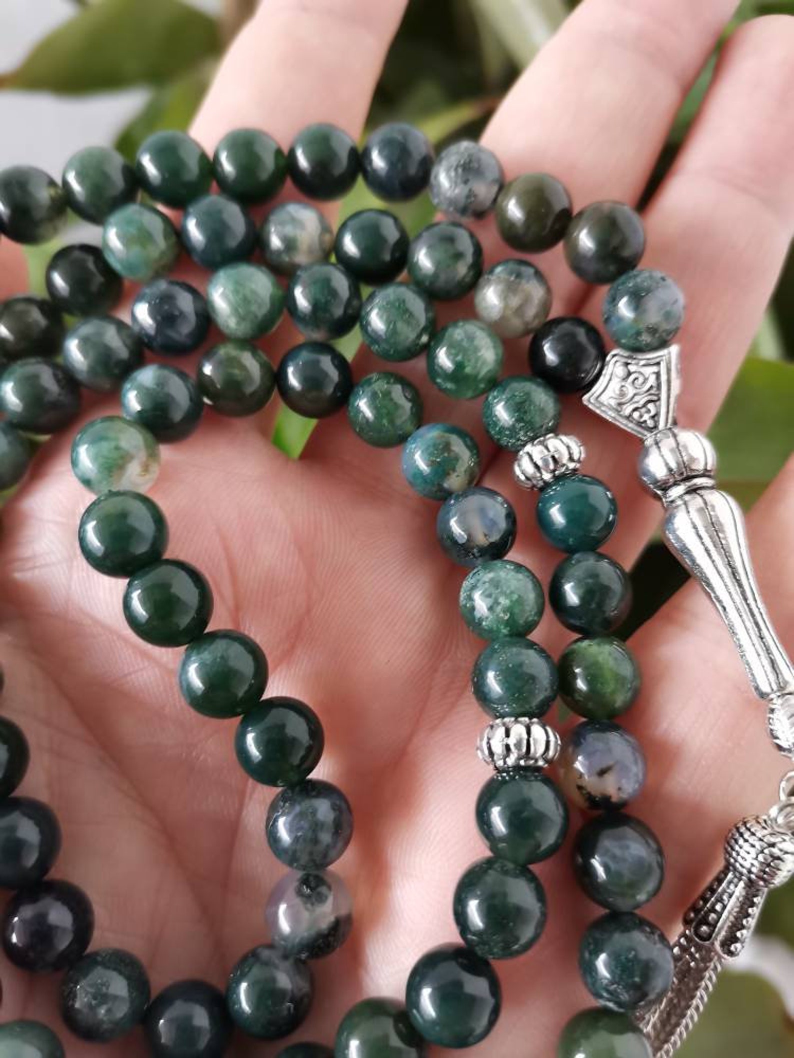 99 Moss Agate Tesbih Green Aqeeq Tasbih Akik Islamic | Etsy