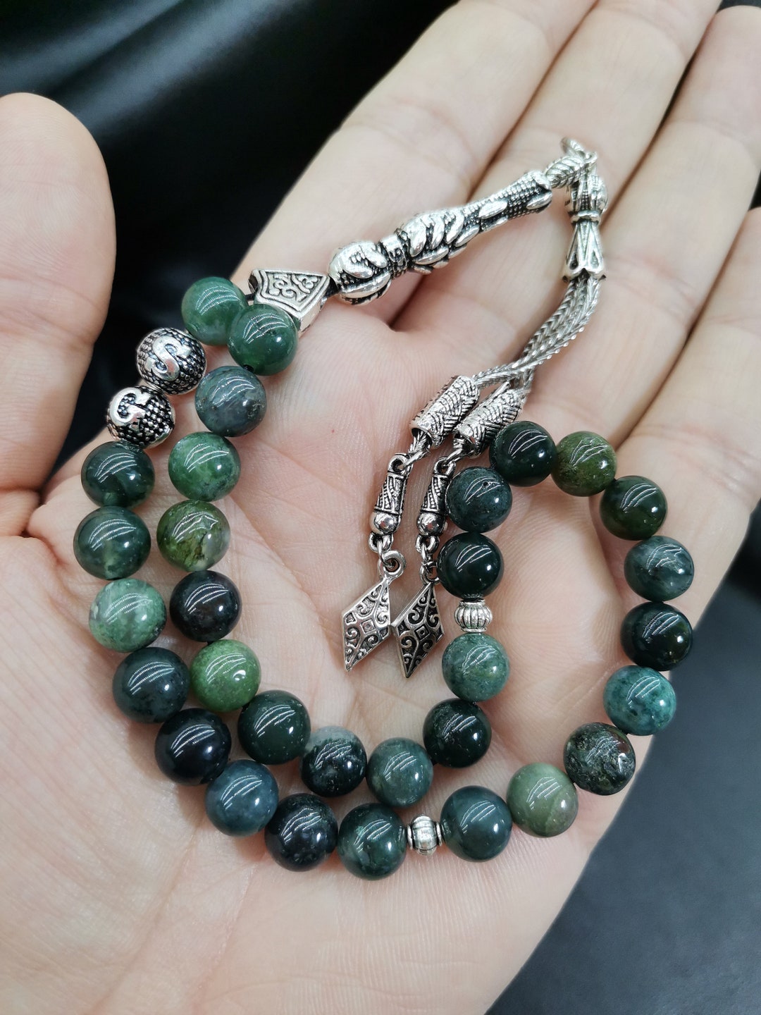 Custom Moss Agate Islamic Tasbih: Personalized 33-bead Prayer Beads - Etsy