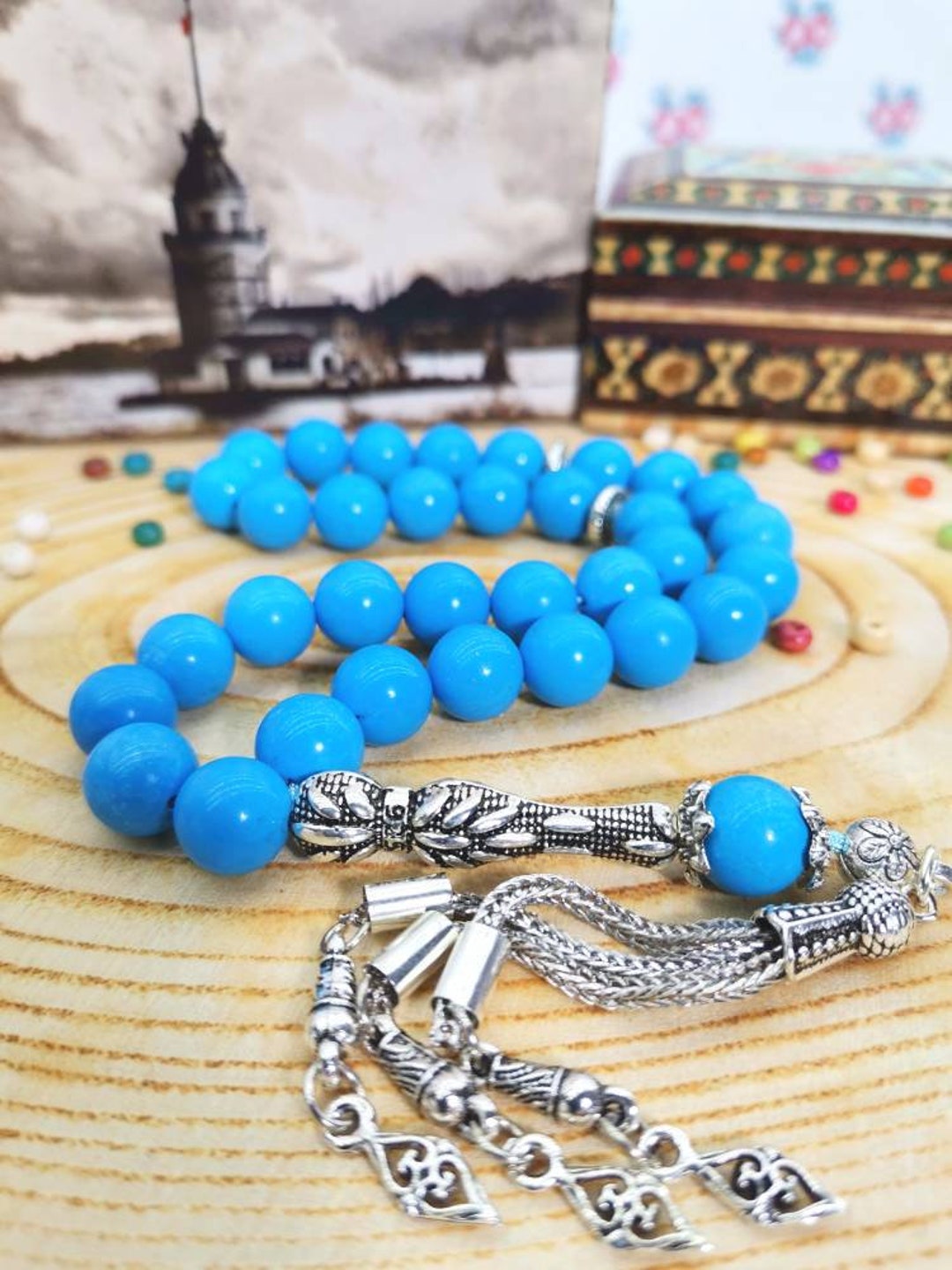 Turquoise Tasbih, Firuza 33 Beaded Tesbih, Blue Firuze Misbaha, 10 Mm ...