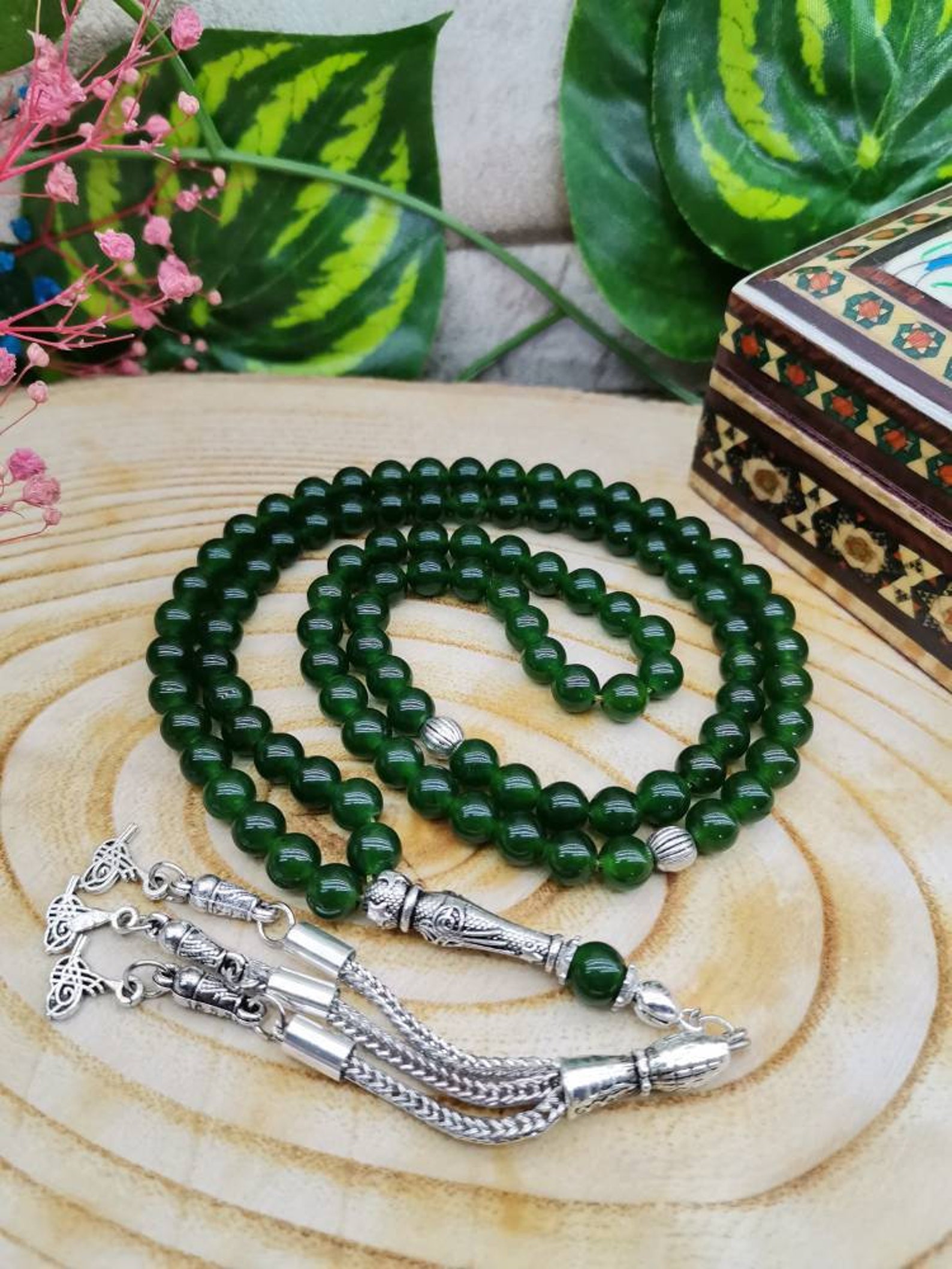 Green Jade Tasbih: 99 Islamic Prayer Beads, 6 Mm Small Beaded Muslim ...