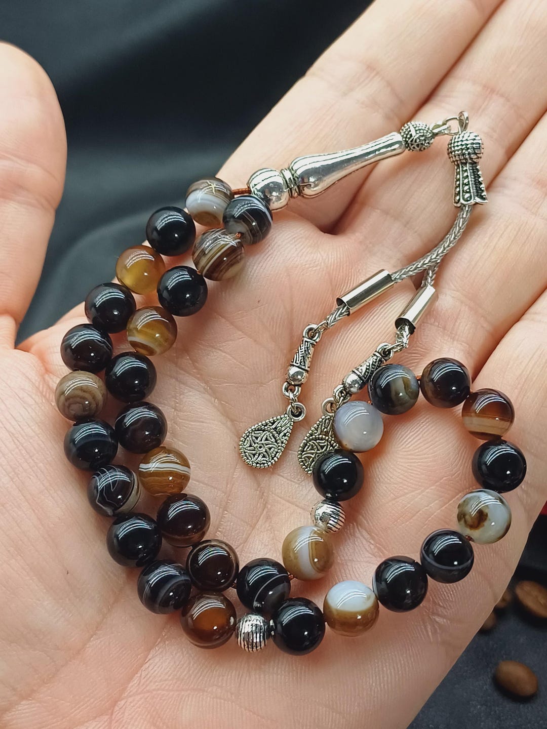 33 Agate Tasbih, Real Brown Aqeeq Gemstone Tesbih, 8 Mm Aqiq Worry ...