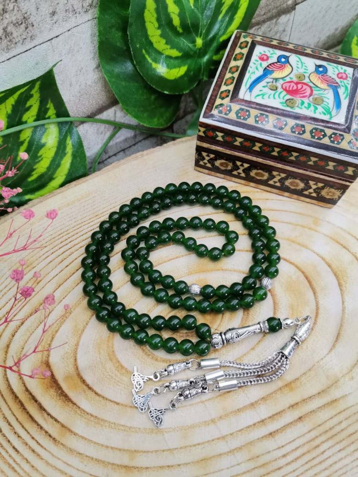 Green Jade Tasbih: 99 Islamic Prayer Beads, 6 Mm Small Beaded Muslim ...