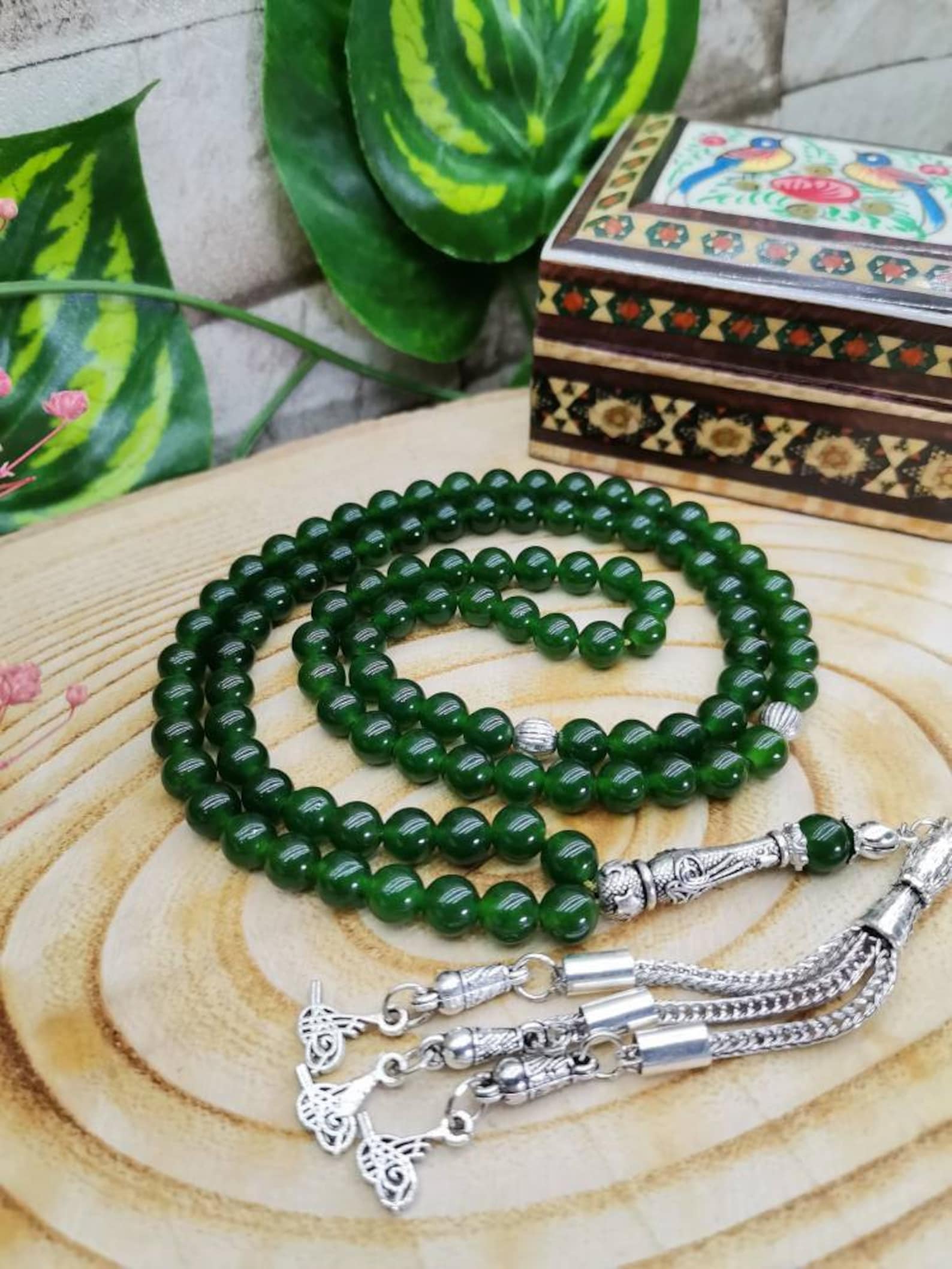 Green Jade Tasbih: 99 Islamic Prayer Beads, 6 Mm Small Beaded Muslim ...