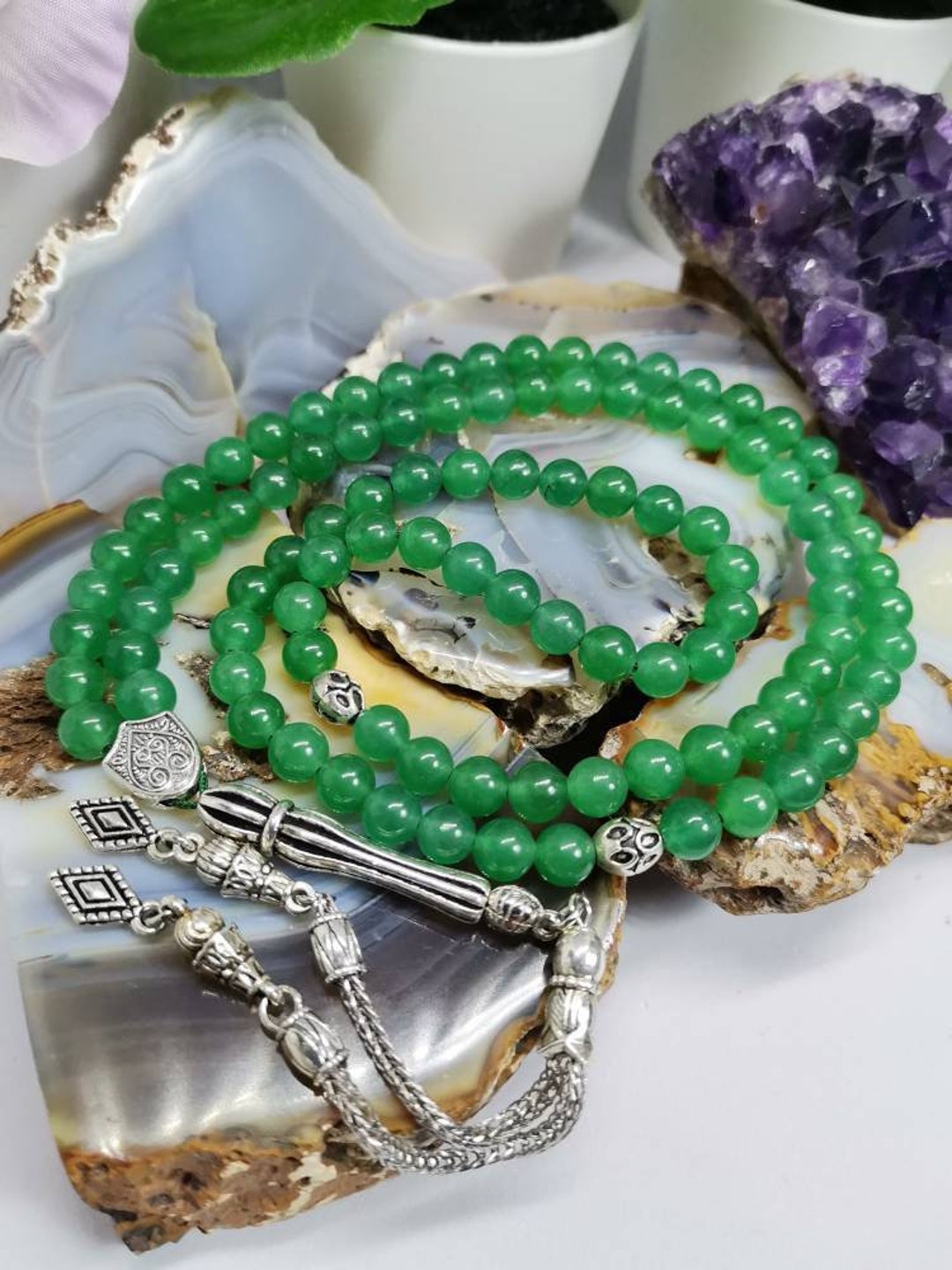 Aventurine Tasbih, 99 Islamic Misbaha, Green Sufi Rosary, Turkish ...