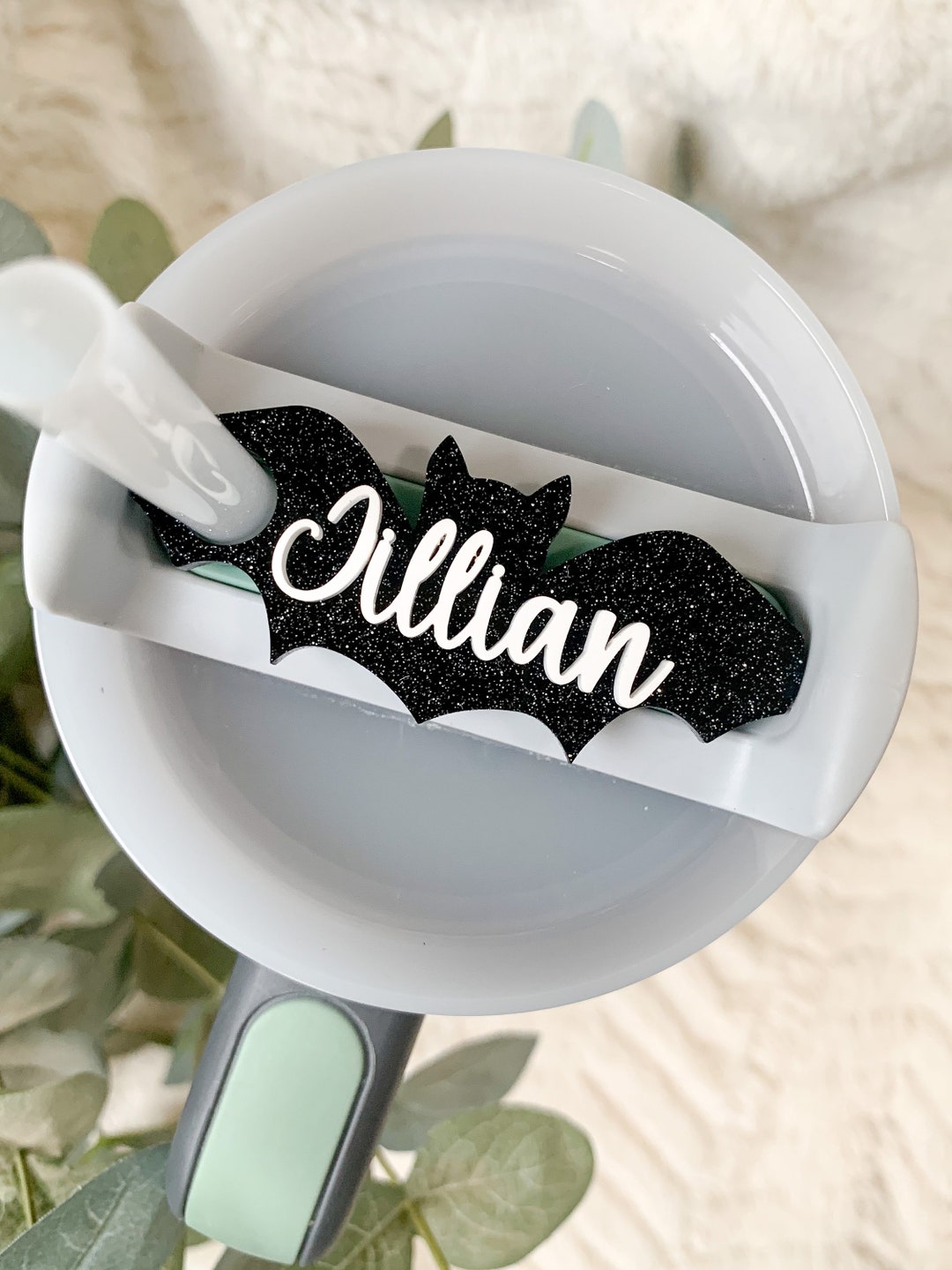 Personalized Bat Stanley Topper: Halloween Name Plate - Etsy