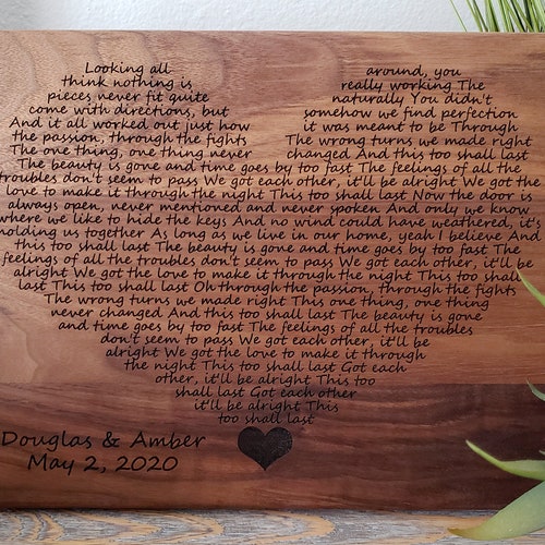 Wedding Song Lyrics Engraved Wooden Anniversary Gift First - Etsy