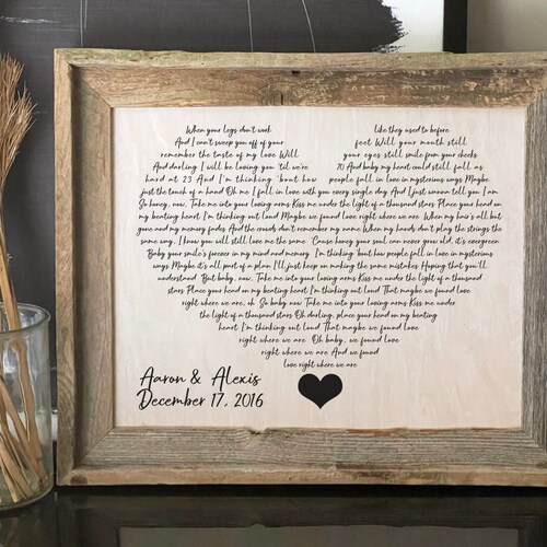 Wedding Song Lyrics Engraved Wooden Anniversary Gift First - Etsy