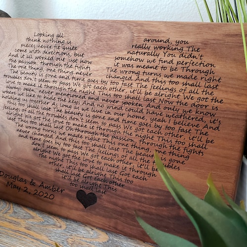 Wedding Song Lyrics Engraved Wooden Anniversary Gift First - Etsy