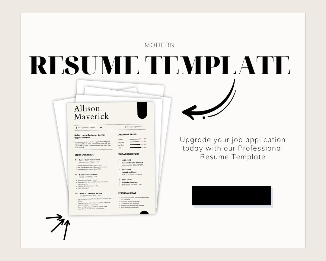 FANCY Black RESUME TEMPLATE Digital Resume Template Cover Letter and ...