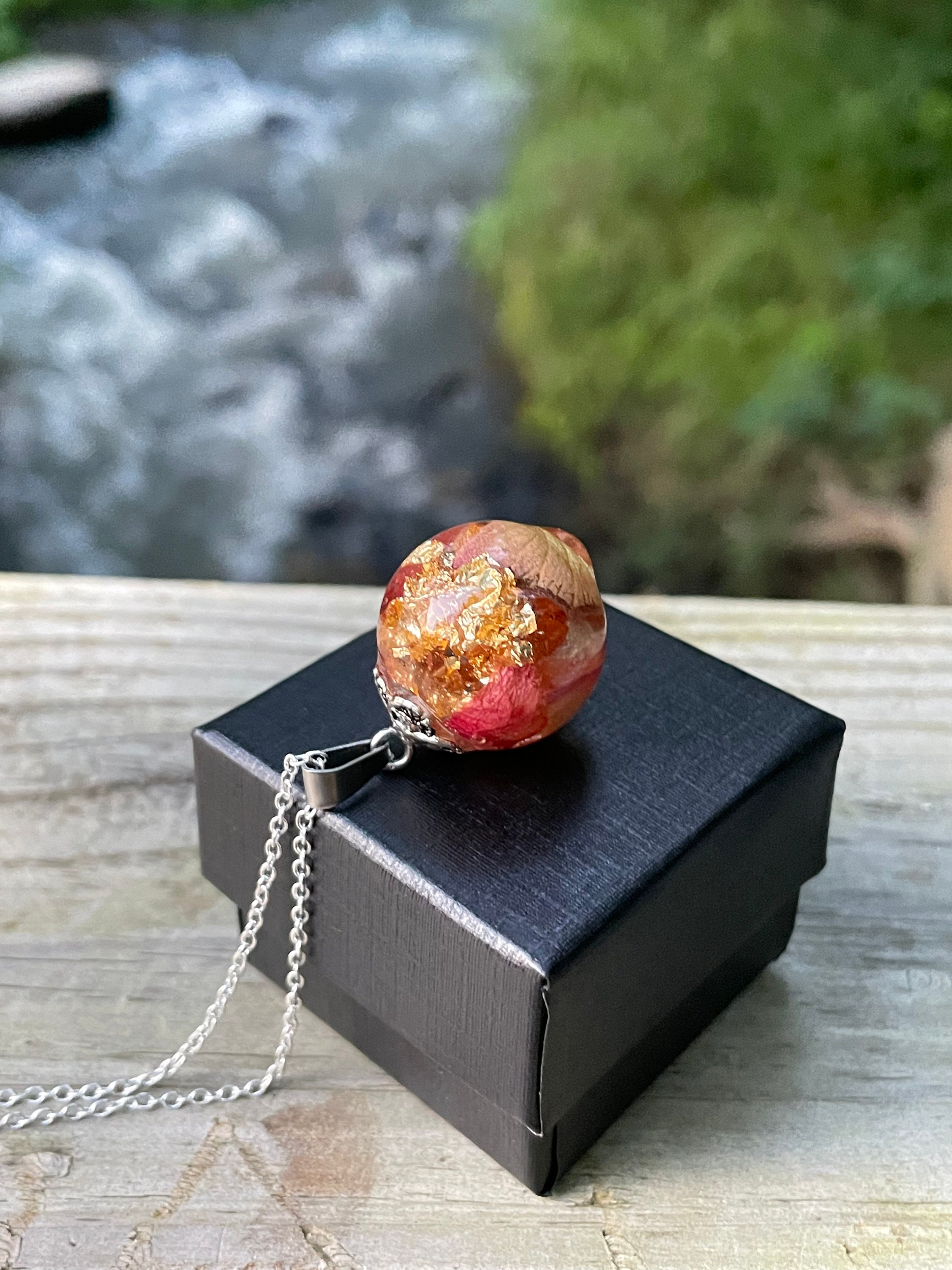 Real Rose Resin Orb Necklace: Gold Flake Flower Pendant - Etsy