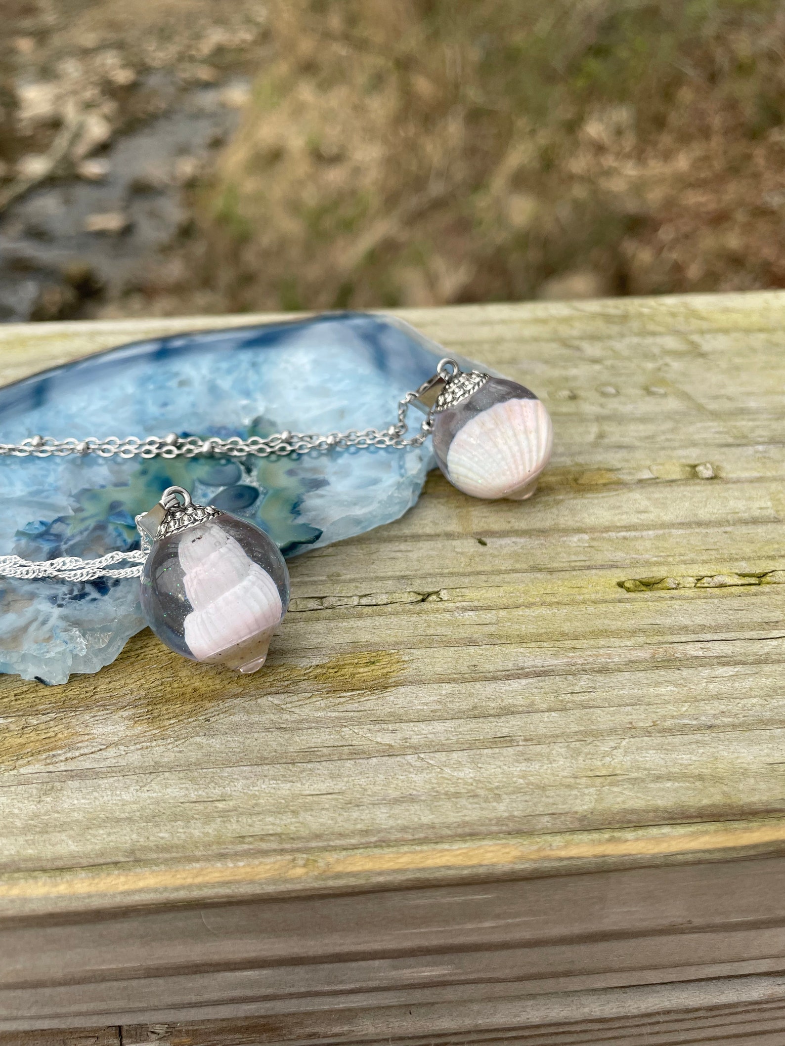 Ocean Resin Orb Necklace: Seashell Pendant, Beach Jewelry - Etsy