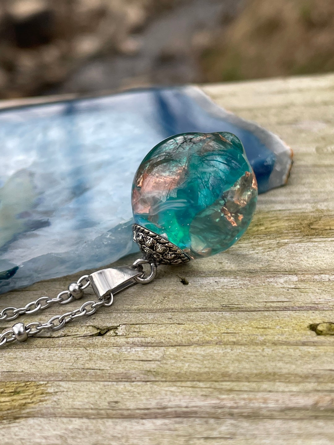 Resin Galaxy Orb Pendant: Night Sky Necklace, Sterling Silver Plated ...