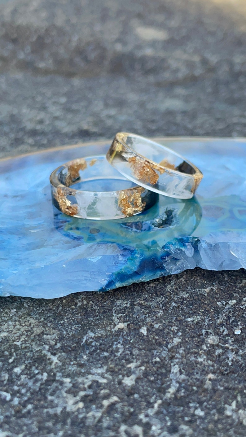 Handcrafted Gold Flake Resin Ring: Black and White Ink, Couple Ring Set ...
