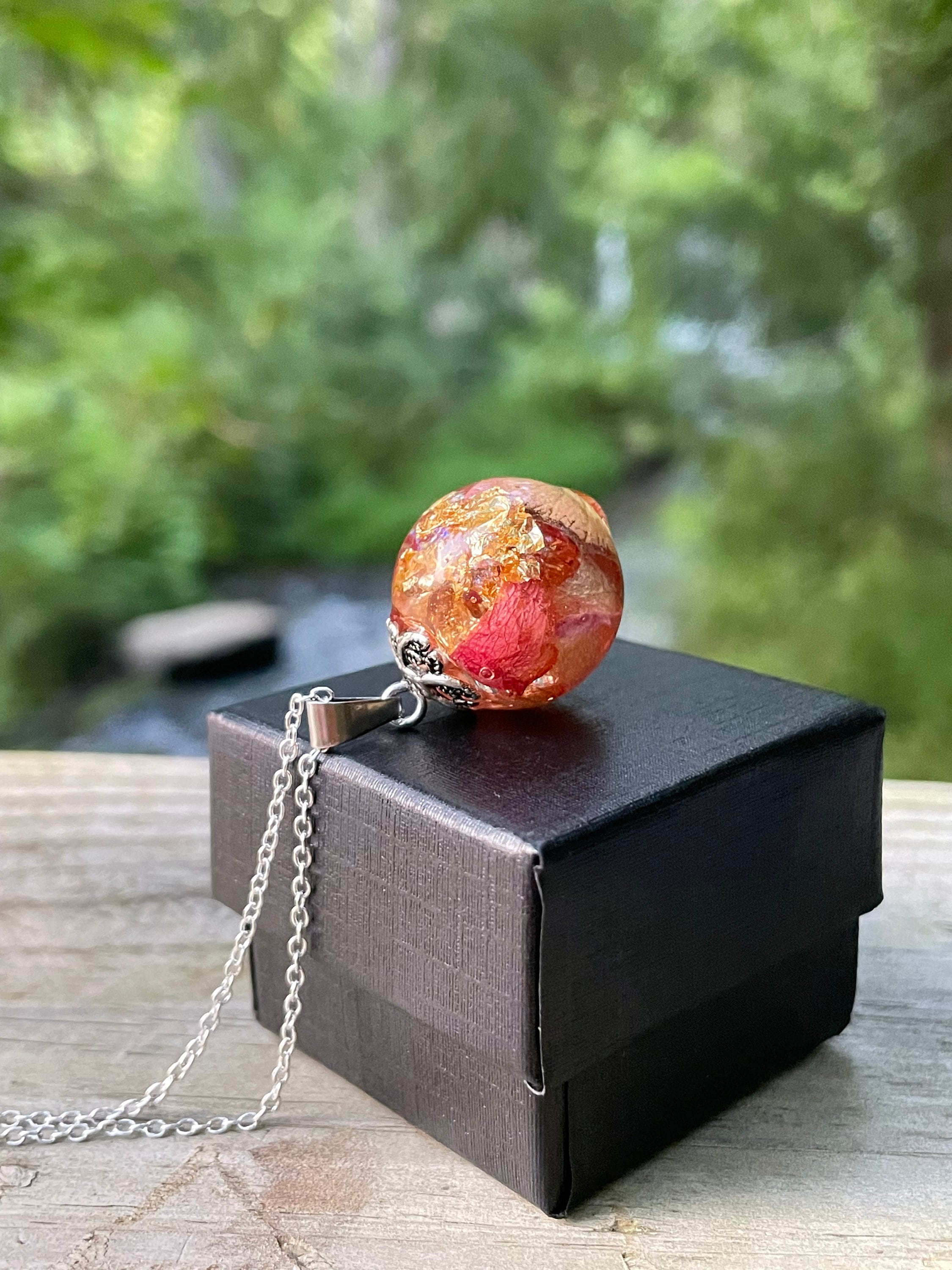 Real Rose Resin Orb Necklace: Gold Flake Flower Pendant - Etsy