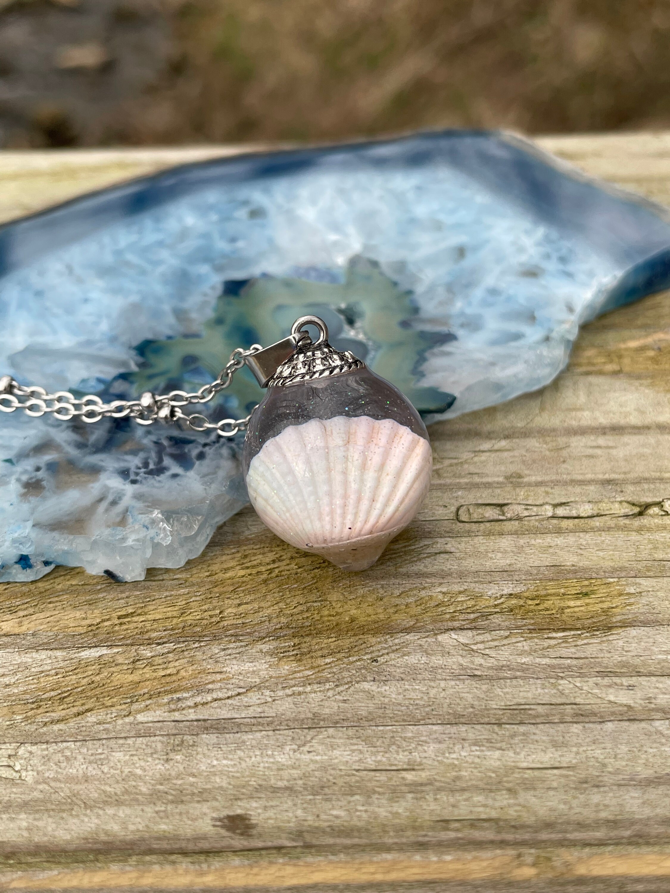 Ocean Resin Orb Necklace: Seashell Pendant, Beach Jewelry - Etsy