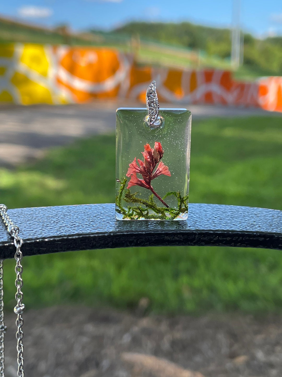 Flower Necklace, Resin Inclusions, Clear Resin Necklace, Wood Resin ...