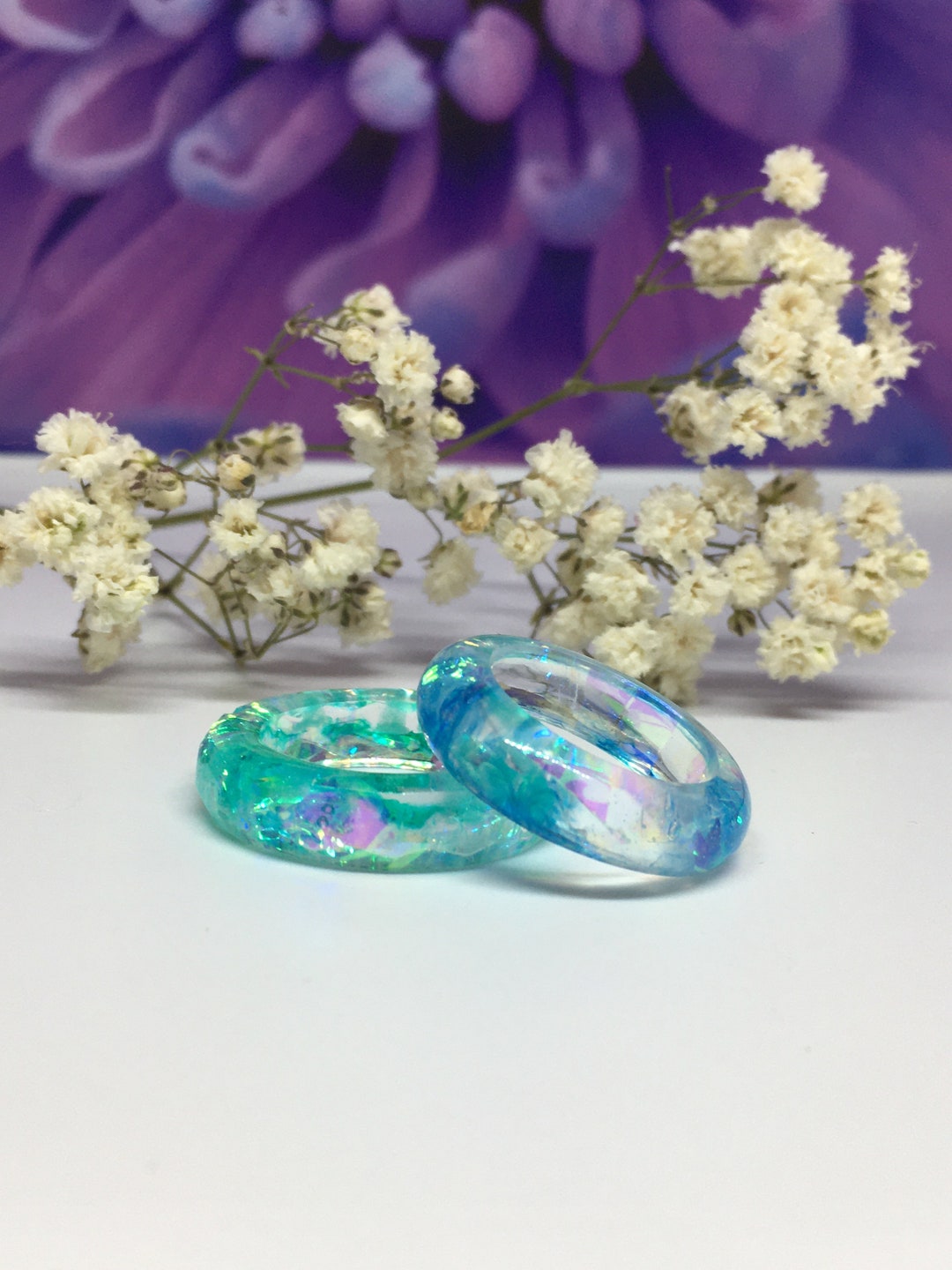 Blue Resin Ring, Resin Ring, Iridescent Ring, Galaxy Resin Ring, Pinky ...