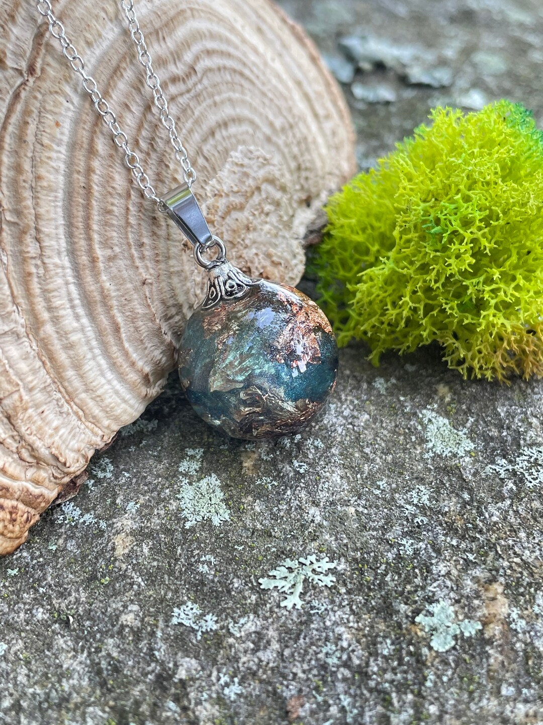 Night Sky Pendant, Resin Orb Necklace, Galaxy Pendant, Wood Resin ...