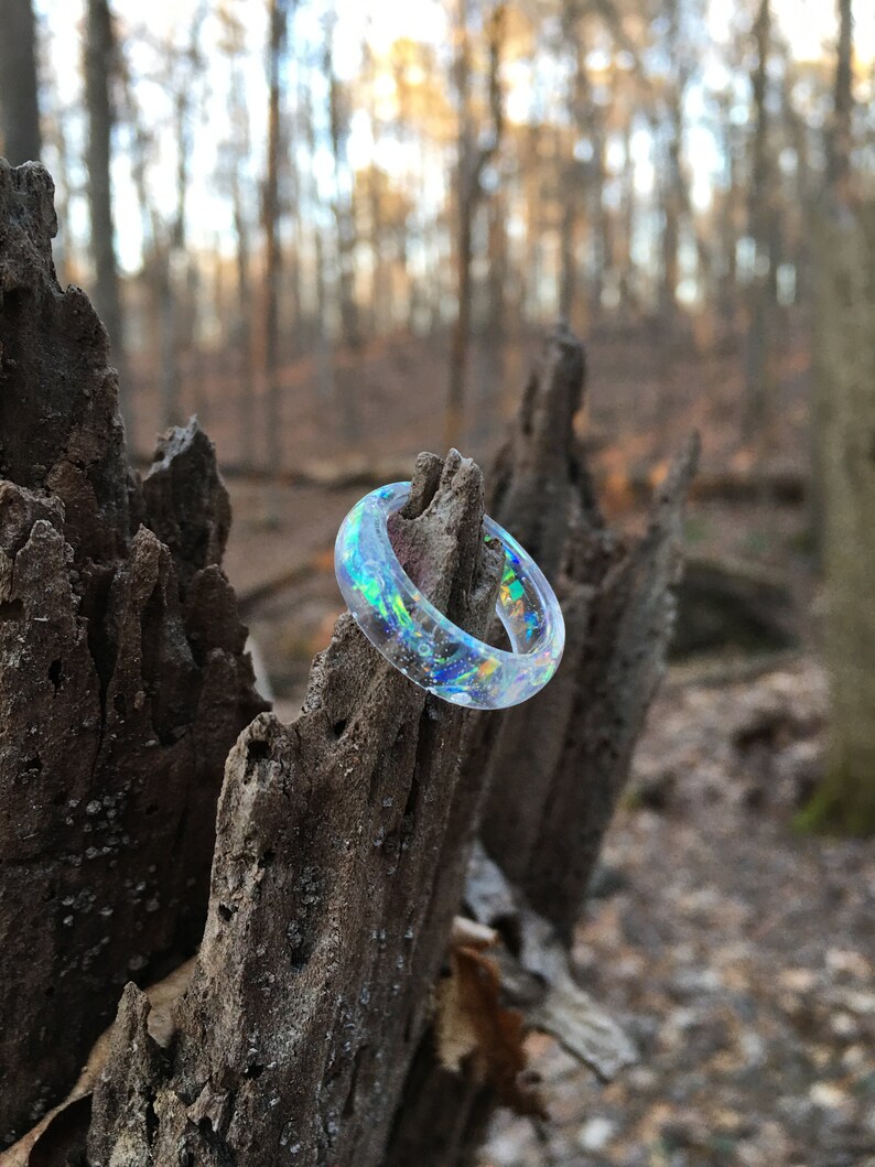 Epoxy Resin Ring Blue Resin Ring Iridescent Ring Best - Etsy