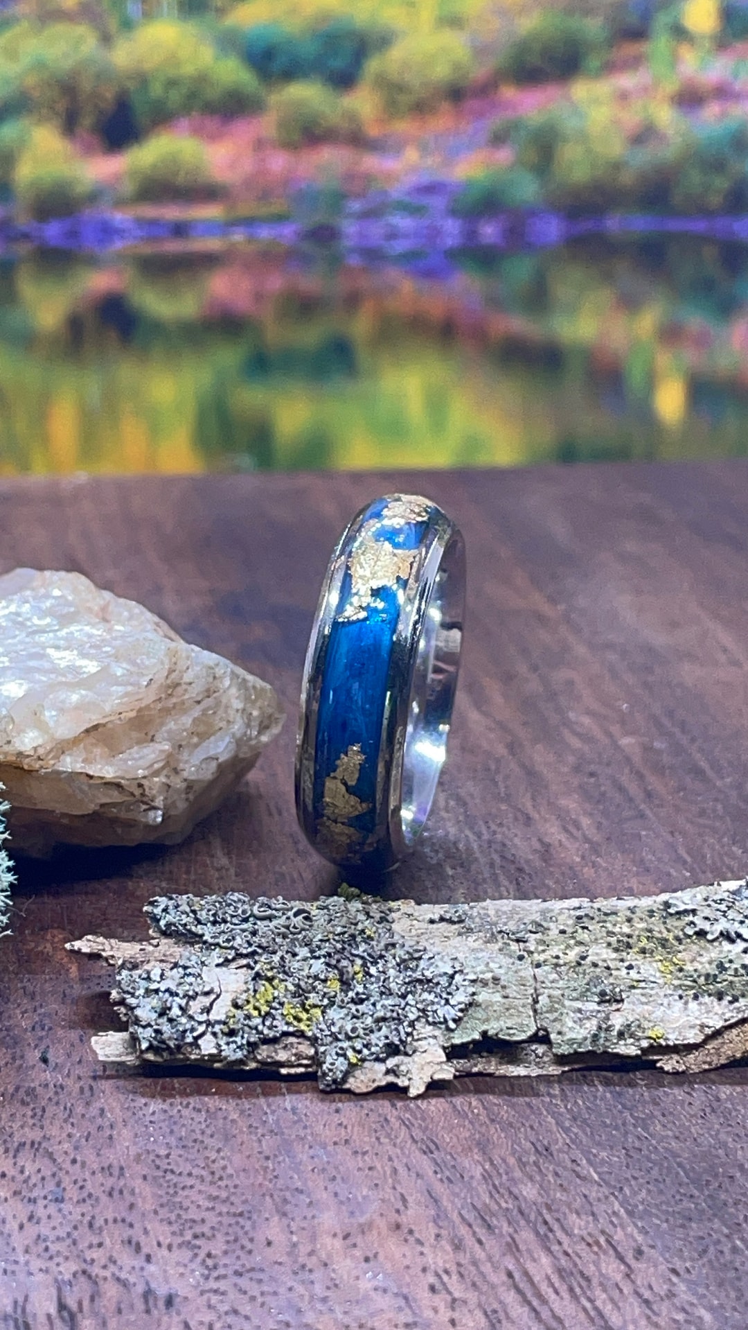 Handcrafted Blue Resin Ring, Men Wedding Band, Epoxy Resin Ring, Galaxy ...
