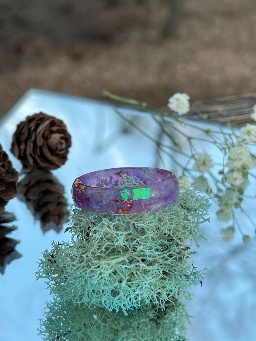Iridescent Resin Ring: Pink Purple Copper Flake Stacking Ring - Etsy
