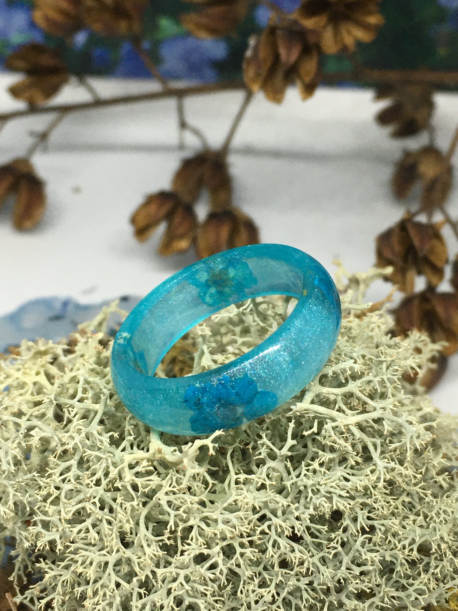 Tiny flower resin rings blue resin ring resin ring | Etsy