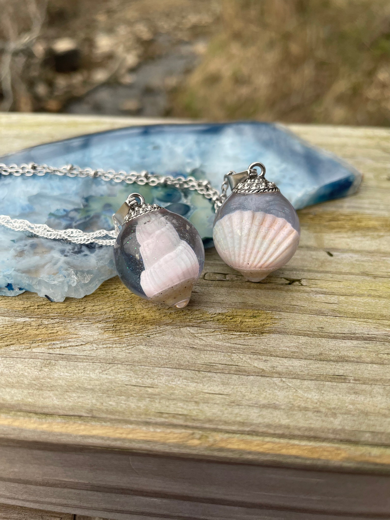 Ocean Resin Orb Necklace: Seashell Pendant, Beach Jewelry - Etsy