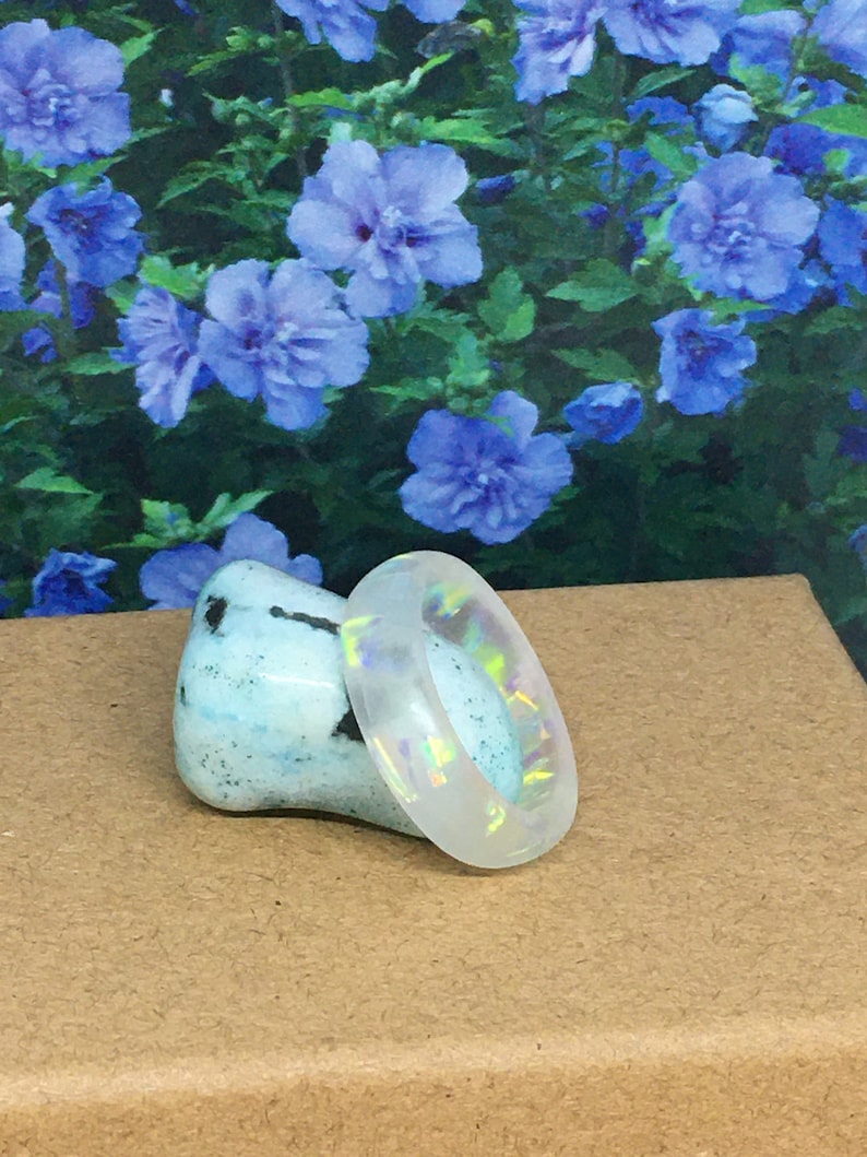 Epoxy Resin Ring Blue Resin Ring Iridescent Ring Best - Etsy