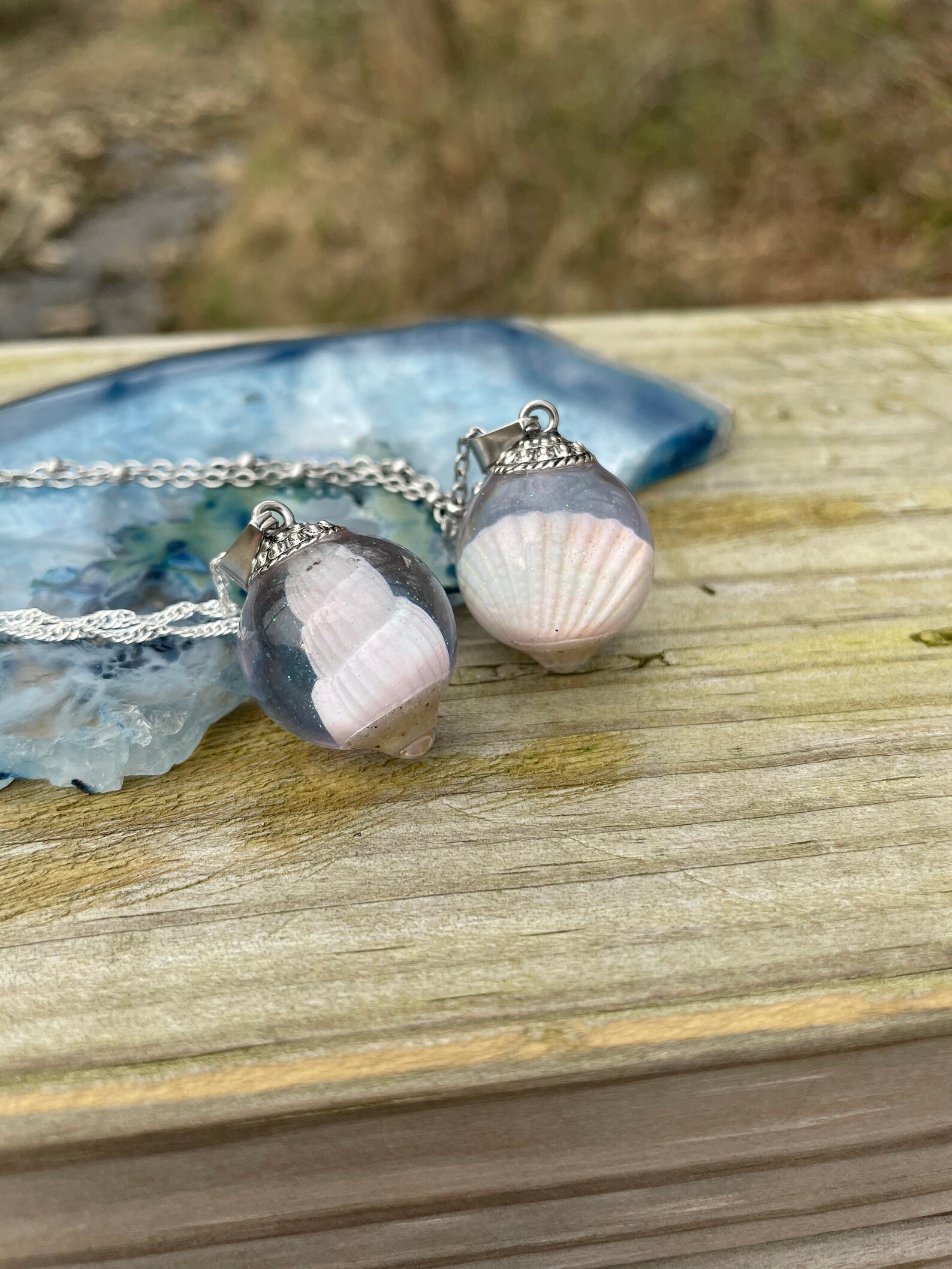 Ocean Resin Orb Necklace: Seashell Pendant, Beach Jewelry - Etsy