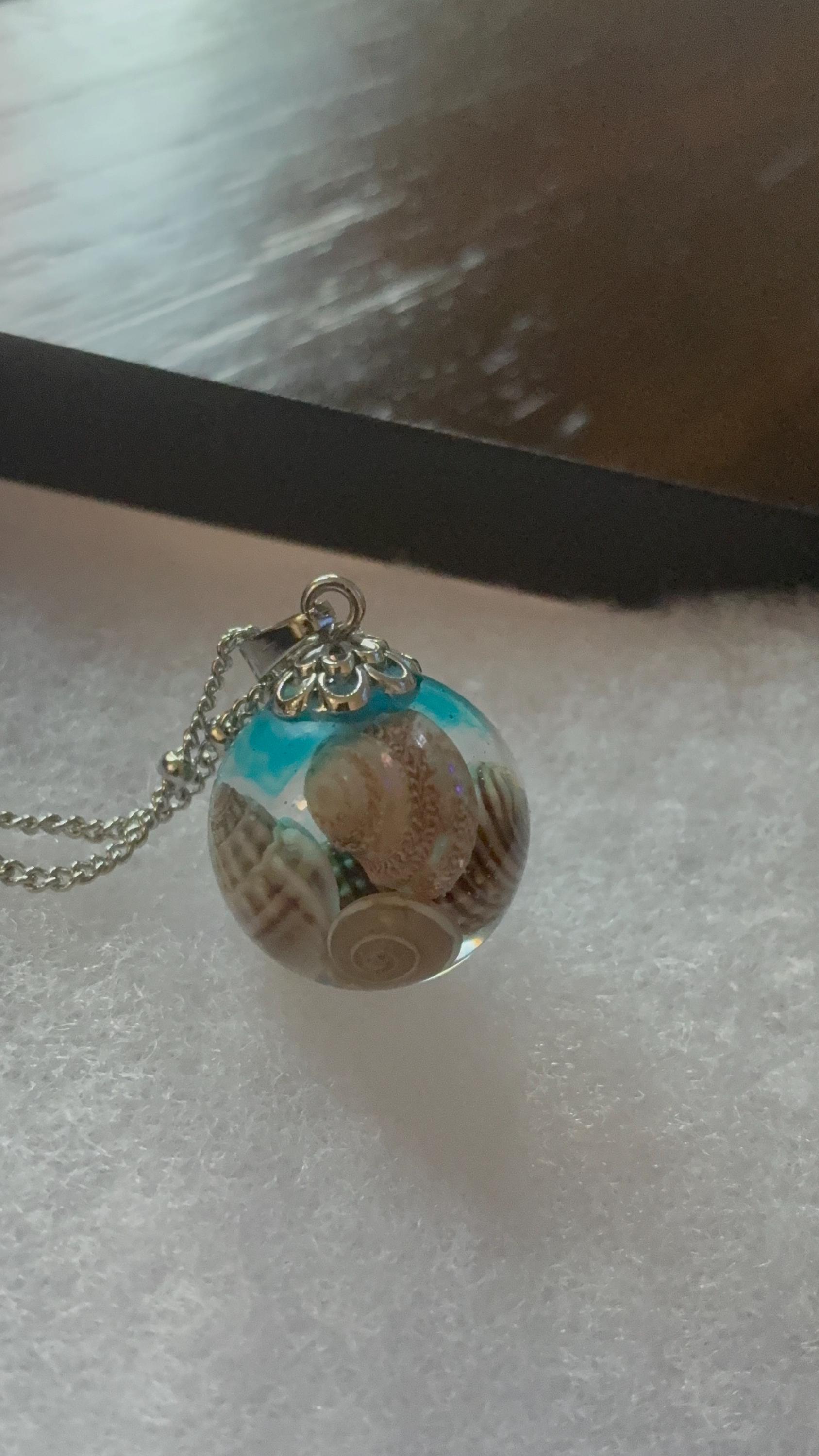 Ocean Resin Orb Necklace: Shells & Blue Ink, Sterling Silver Chain - Etsy