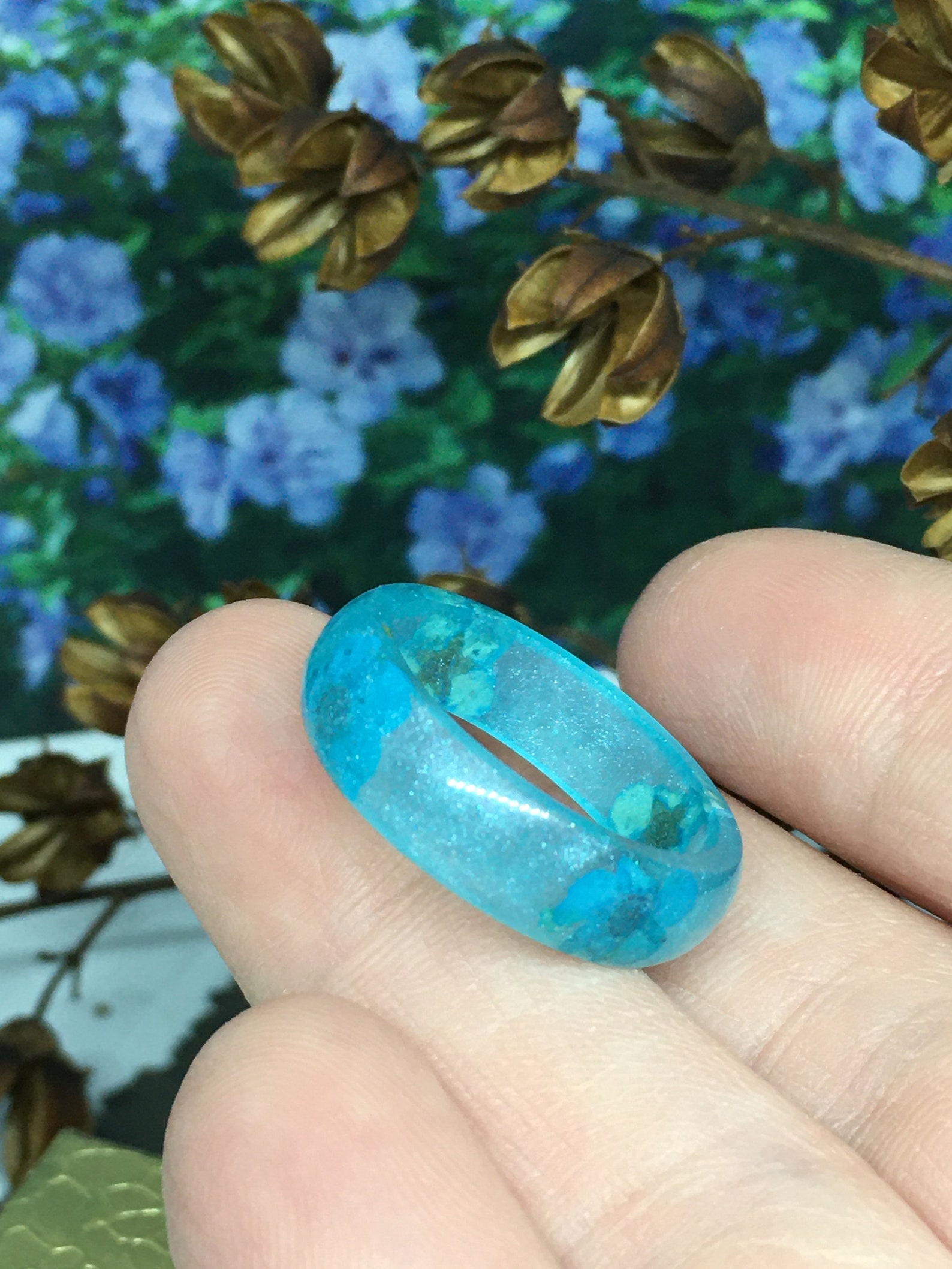Tiny flower resin rings blue resin ring resin ring | Etsy
