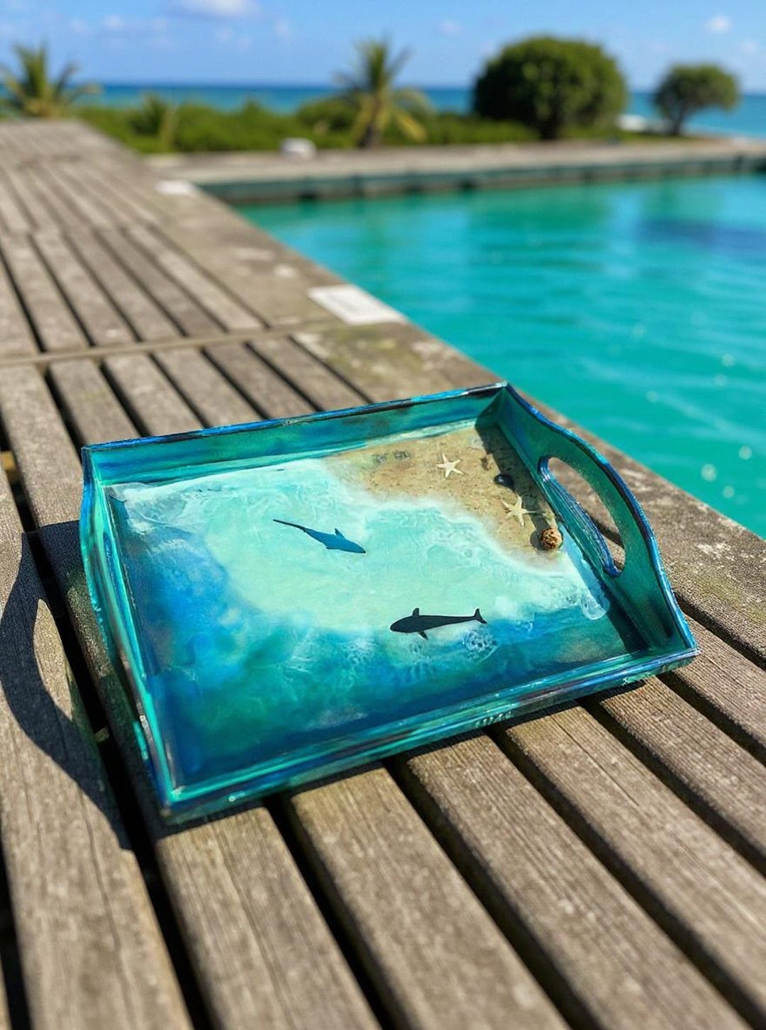 Handcrafted Ocean Wood Resin Tray: Beach Art, Seashells - Etsy