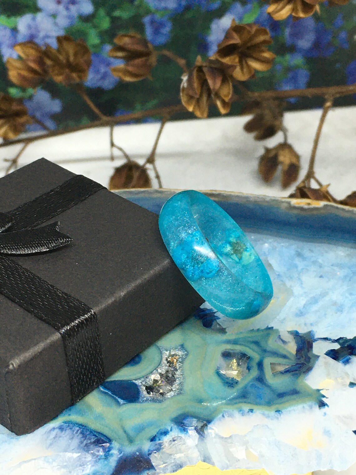 Tiny flower resin rings blue resin ring resin ring | Etsy